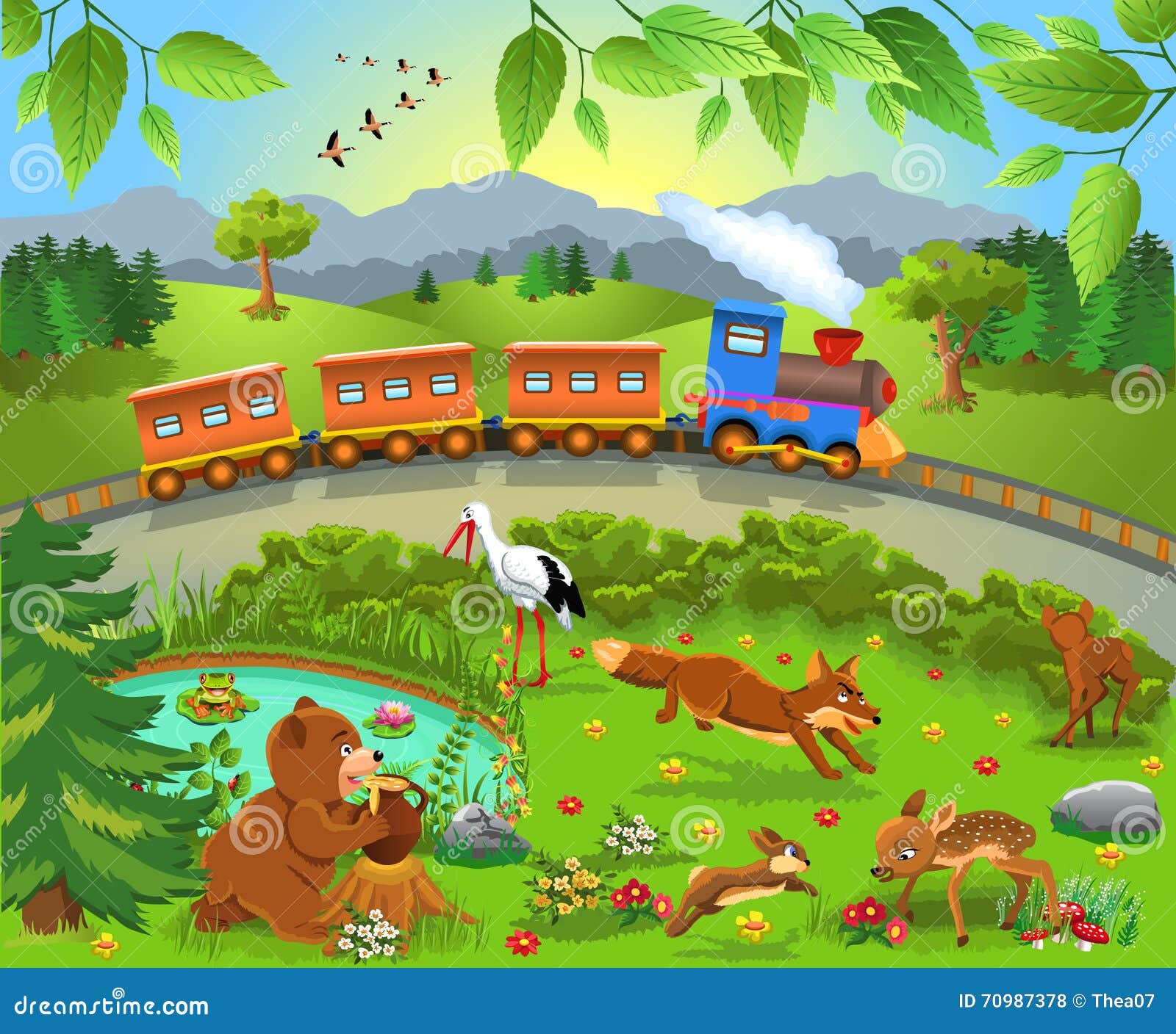 Train Passing by Wild Animals Stock Vector - Illustration of fresh ...