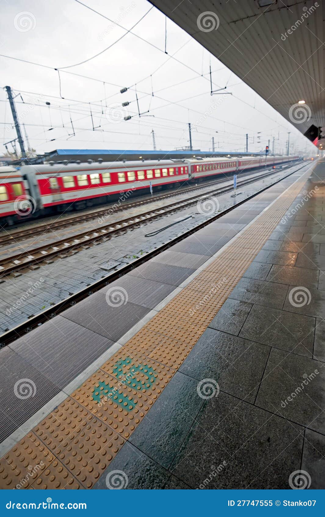 Train Platform And Traffic Light At Sunset. Railroad. Railway St Stock ...