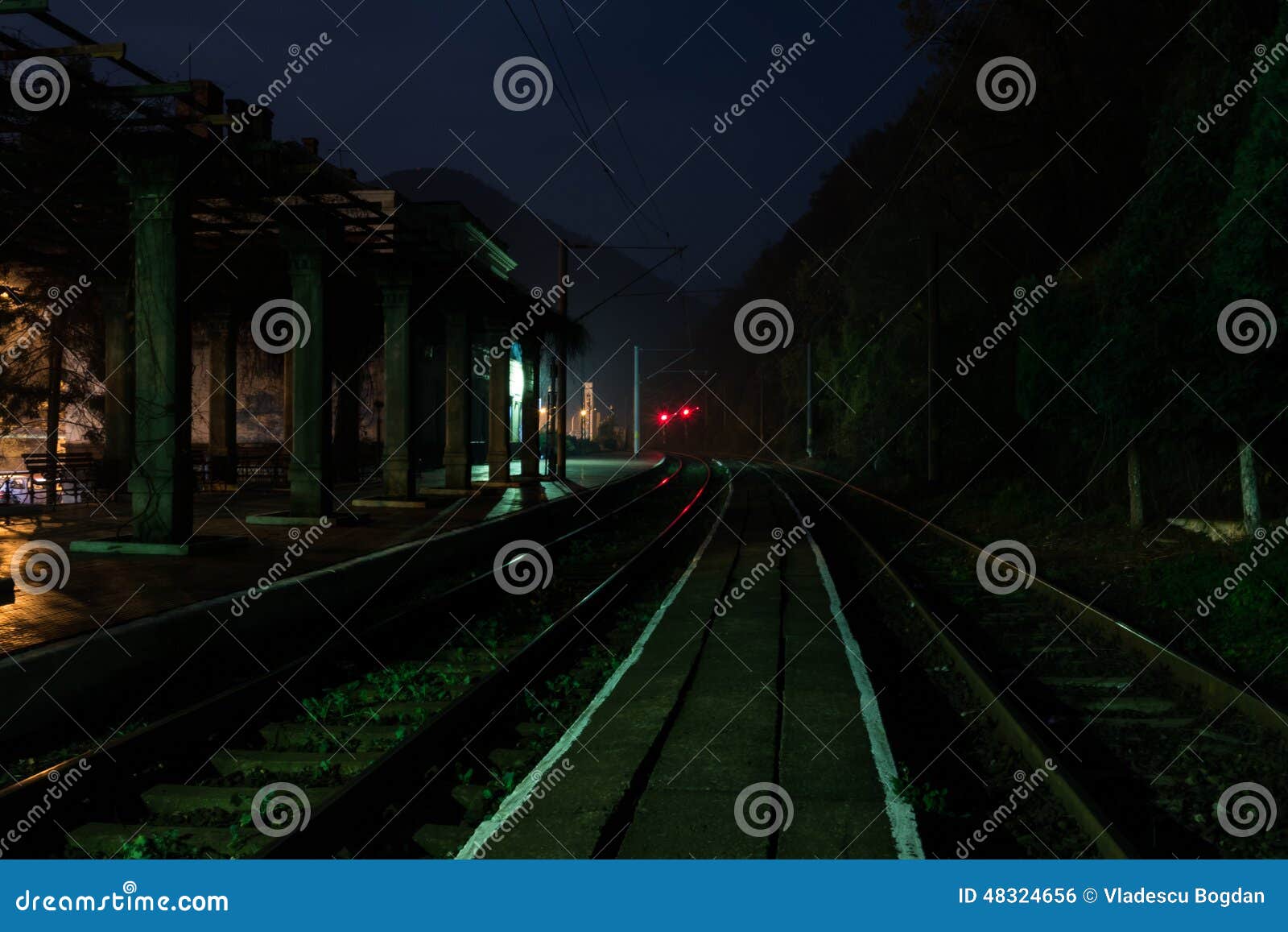 Train platform by night stock photo. Image of train, rail - 48324656