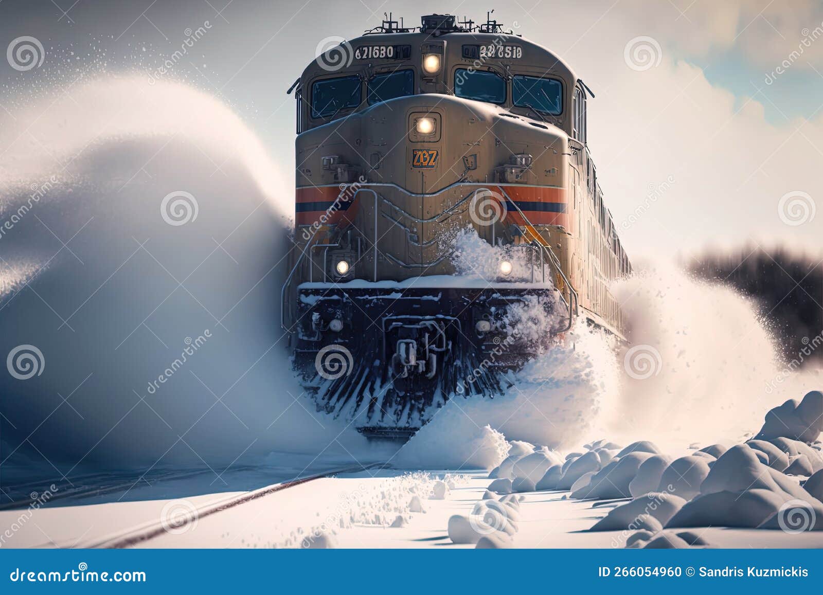 Train Plowing through Deep Snow. Generative AI Stock Illustration ...