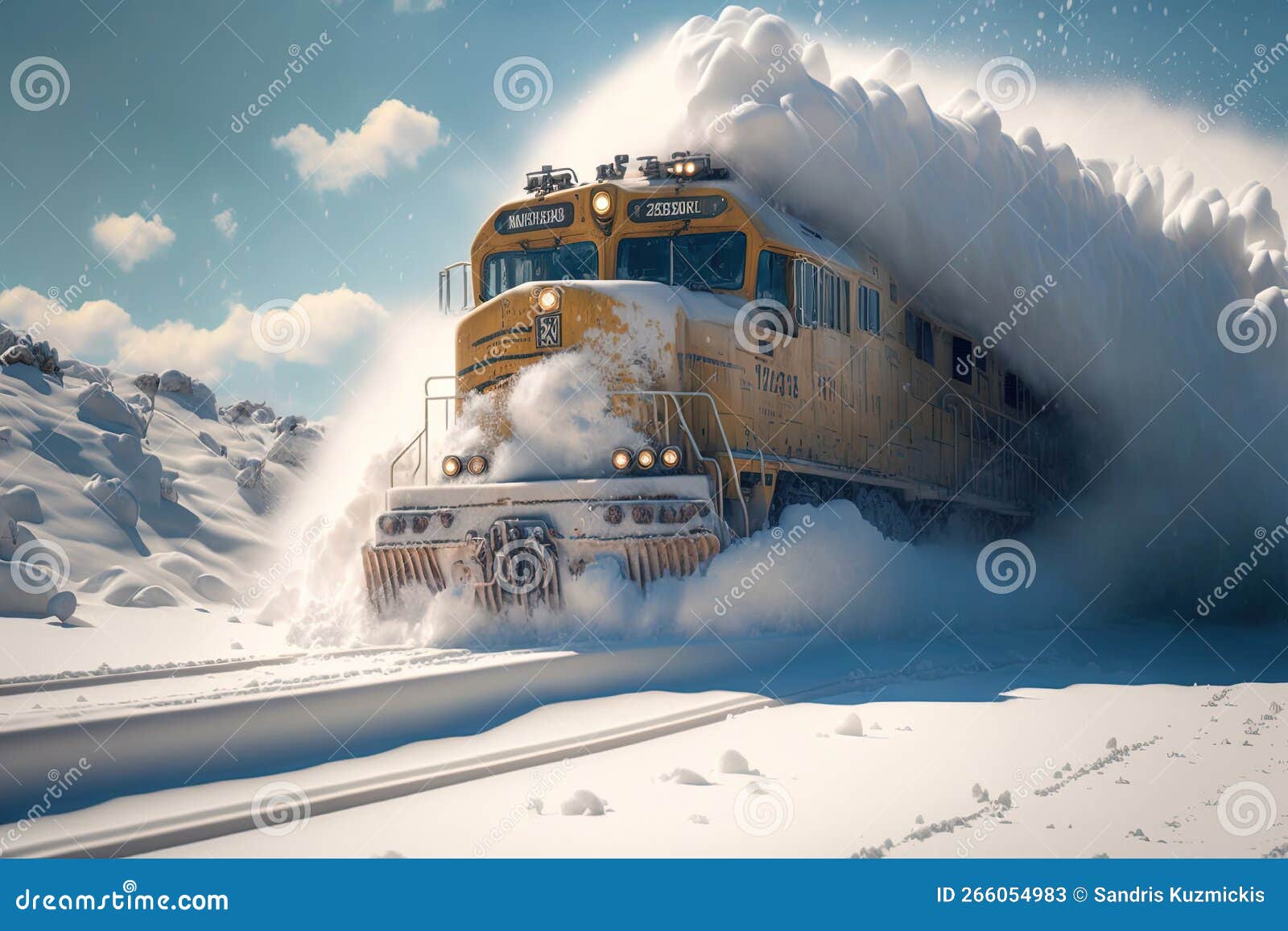 Train Plowing through Deep Snow. Generative AI Stock Illustration ...
