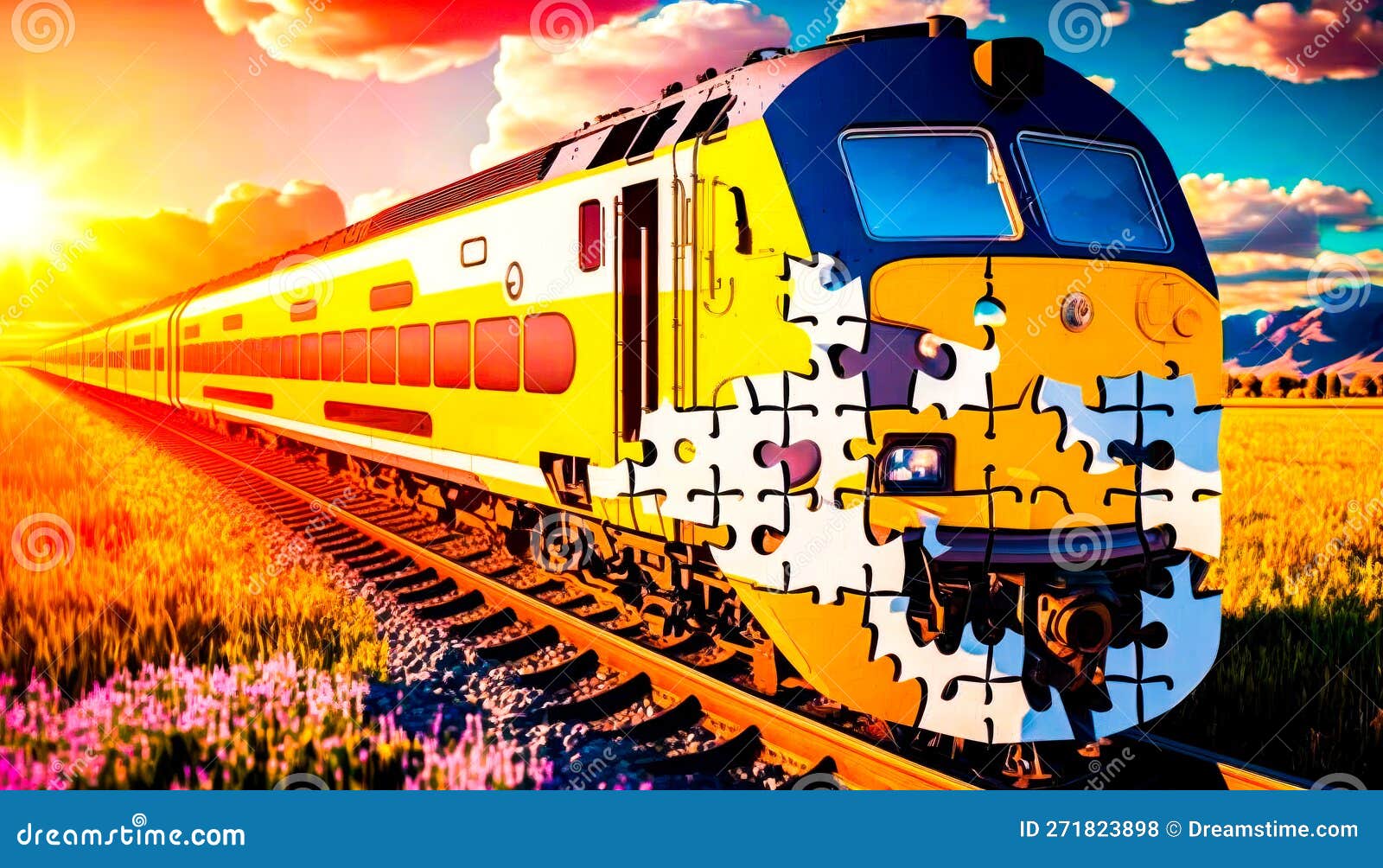Train with Puzzle Pieces on it in the Sun. Generative AI Stock ...