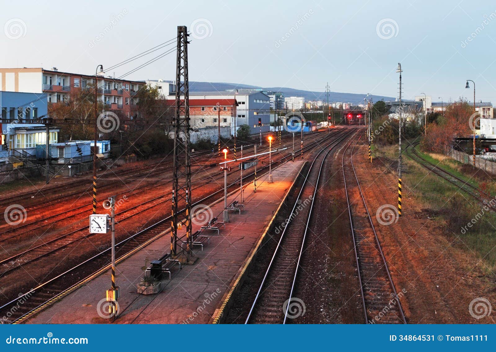 Train railroad at night stock image. Image of line, shipping - 34864531