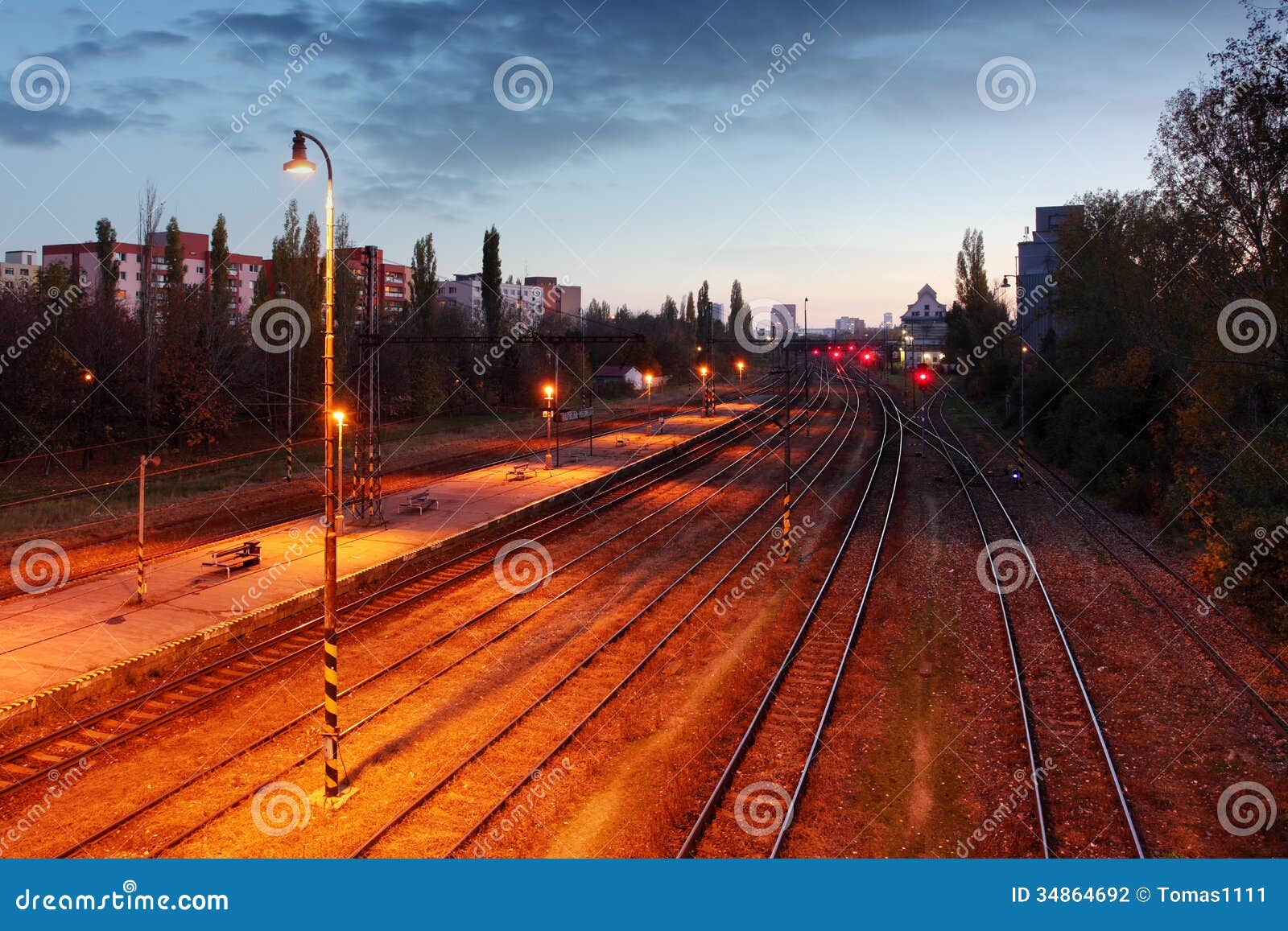 Train railroad at night stock photo. Image of deliver - 34864692