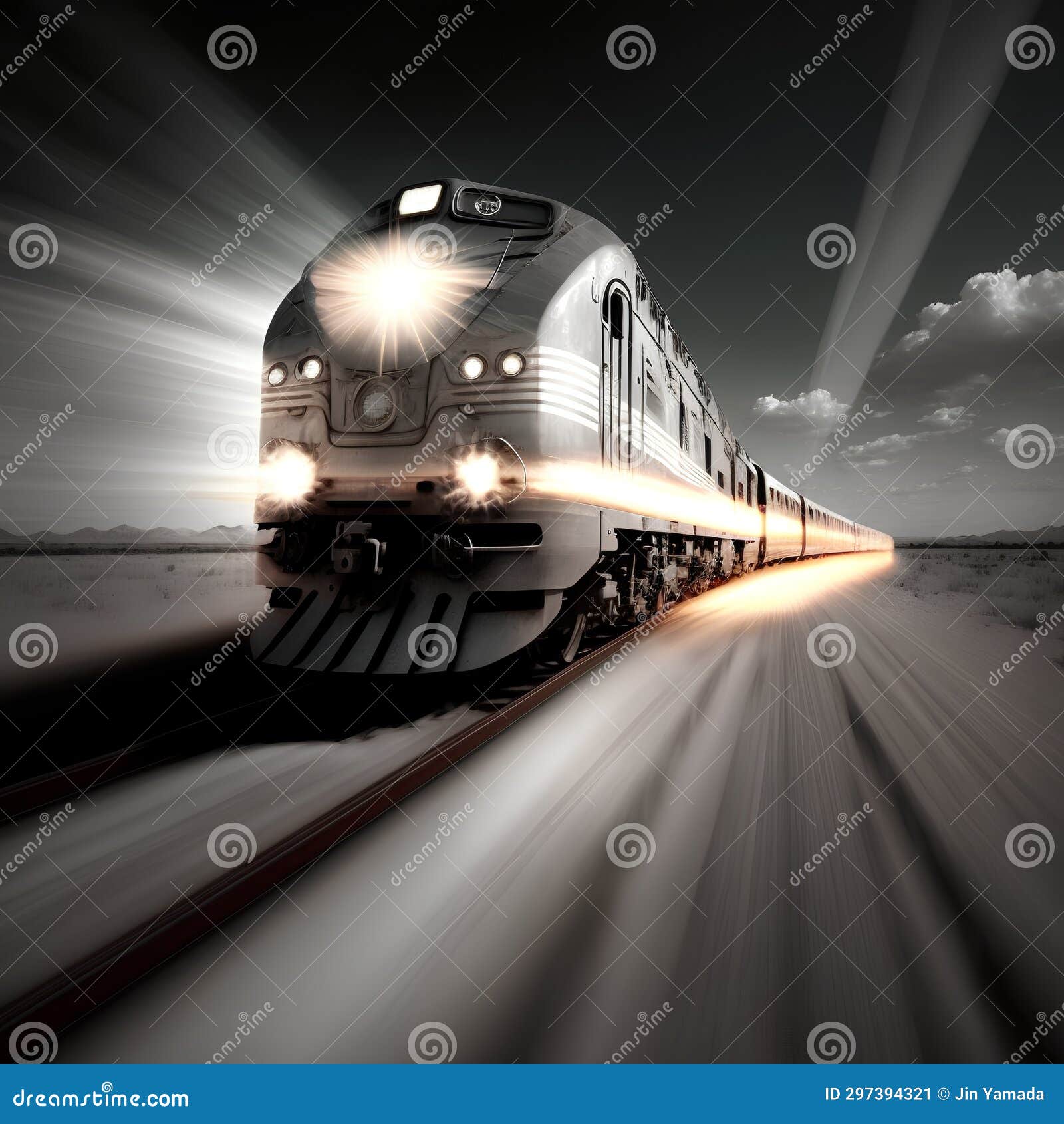 Train on the Railroad at Night with Motion Blur Effect, 3d Render Stock ...