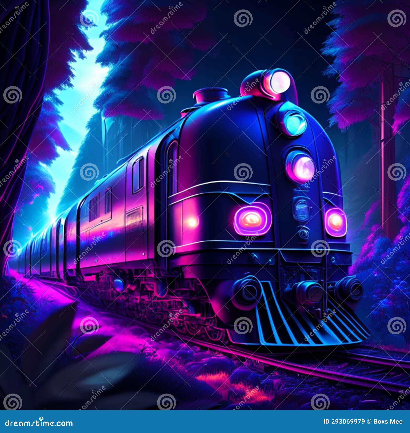 Train on the Rails in the Forest. Vector Illustration in Cartoon Style ...