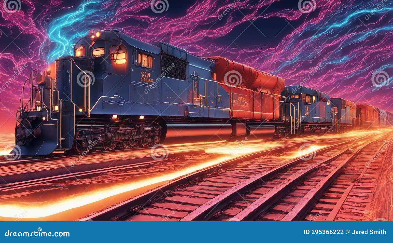 Train on the Rails Sinister Freight Train To Hell Driving through Fire ...