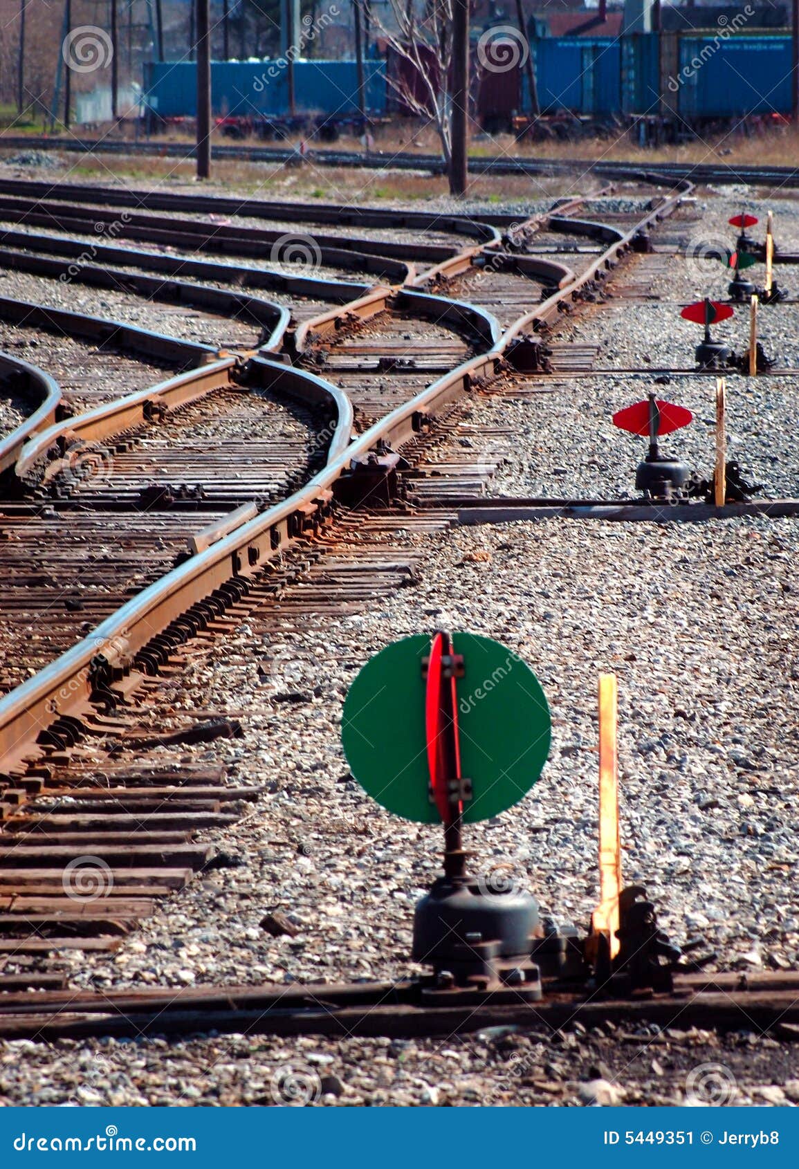Train Rails and Switch Flags Stock Image - Image of outdoor, blue: 5449351