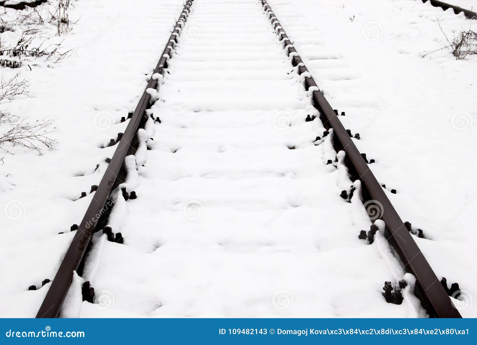 Train Rails, Track Covered with Snow during Winter. Stock Image - Image ...