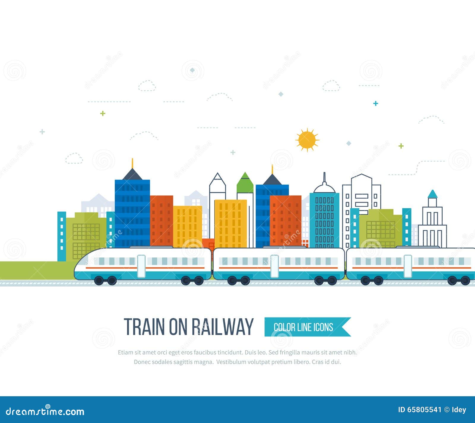 Train on Railway with City Background Stock Vector - Illustration of ... Train on Railway with City Background Stock Vector - Illustration of ...