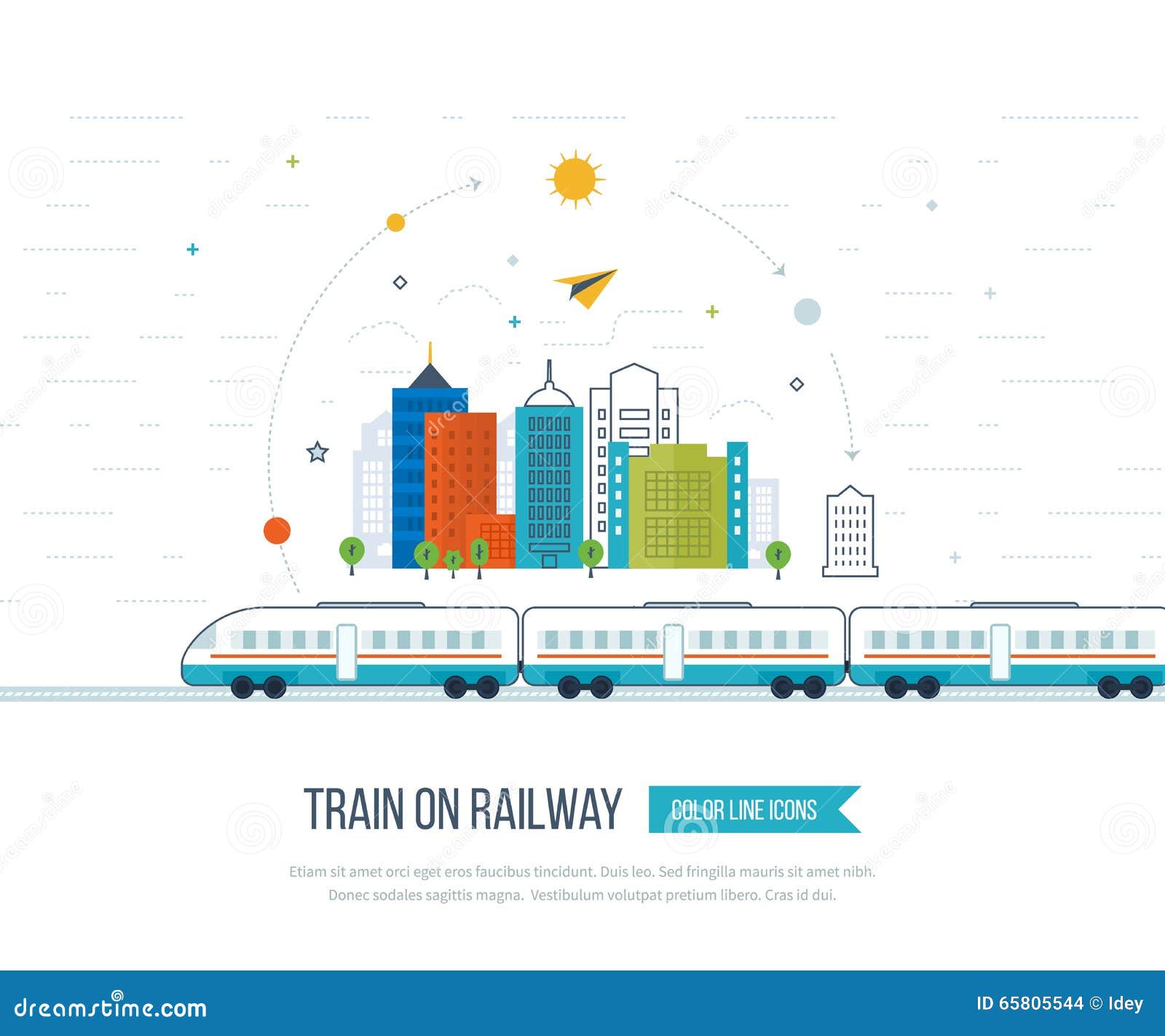 Train on Railway with City Background Stock Vector - Illustration of ... Train on Railway with City Background Stock Vector - Illustration of ...