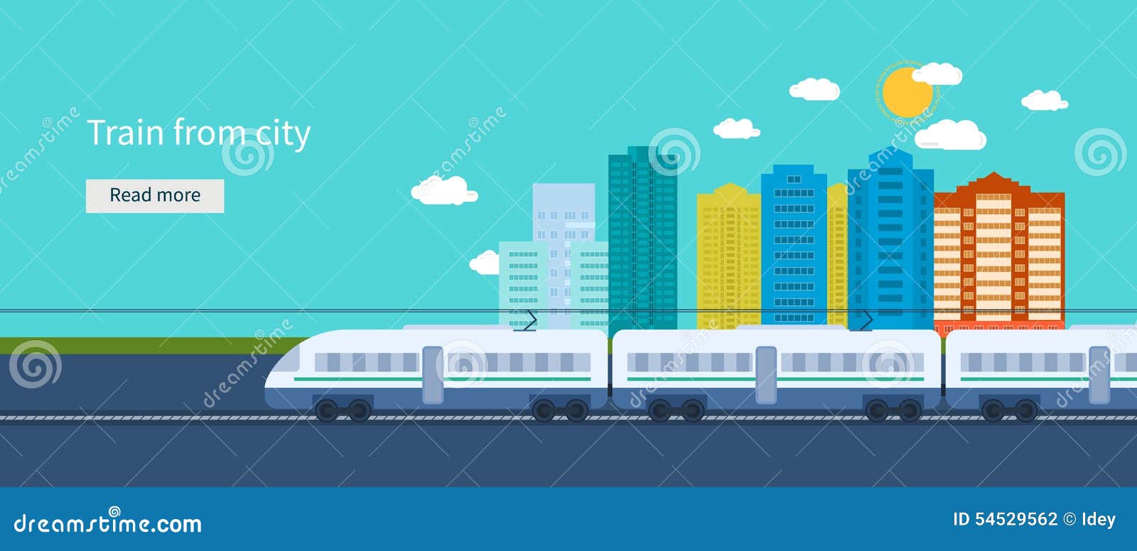 Train on Railway with City Background Stock Vector - Illustration of ... Train on Railway with City Background Stock Vector - Illustration of ...