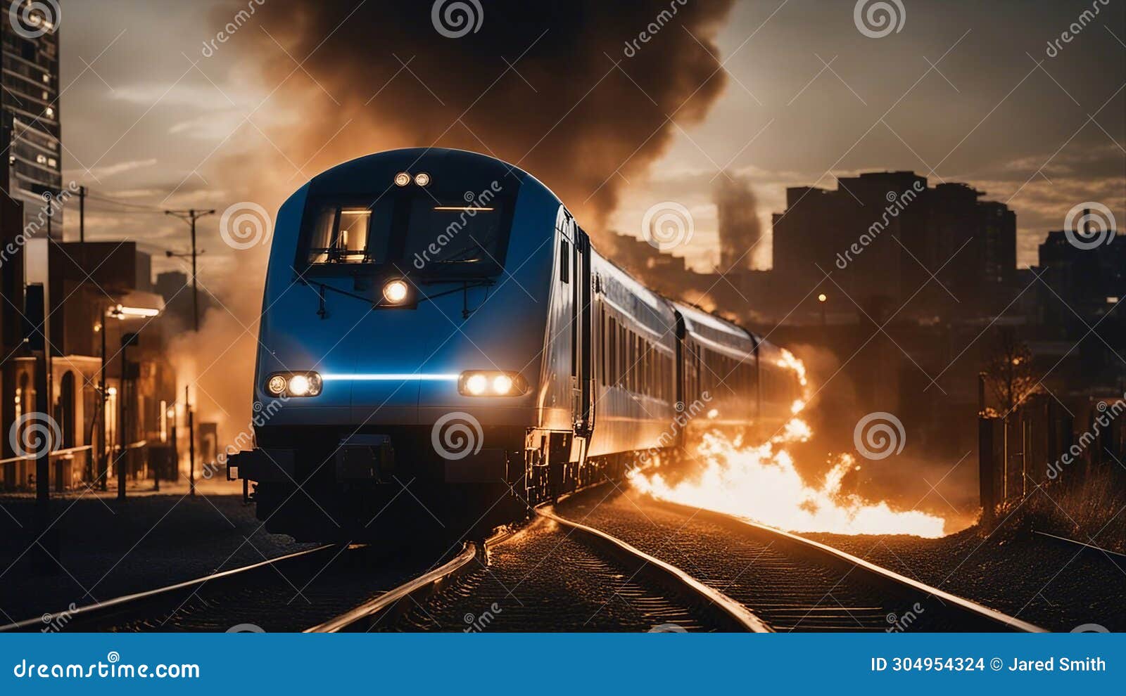 Train on the Railway a on Fire Fast Train Burning, Exploding, on Fire ...