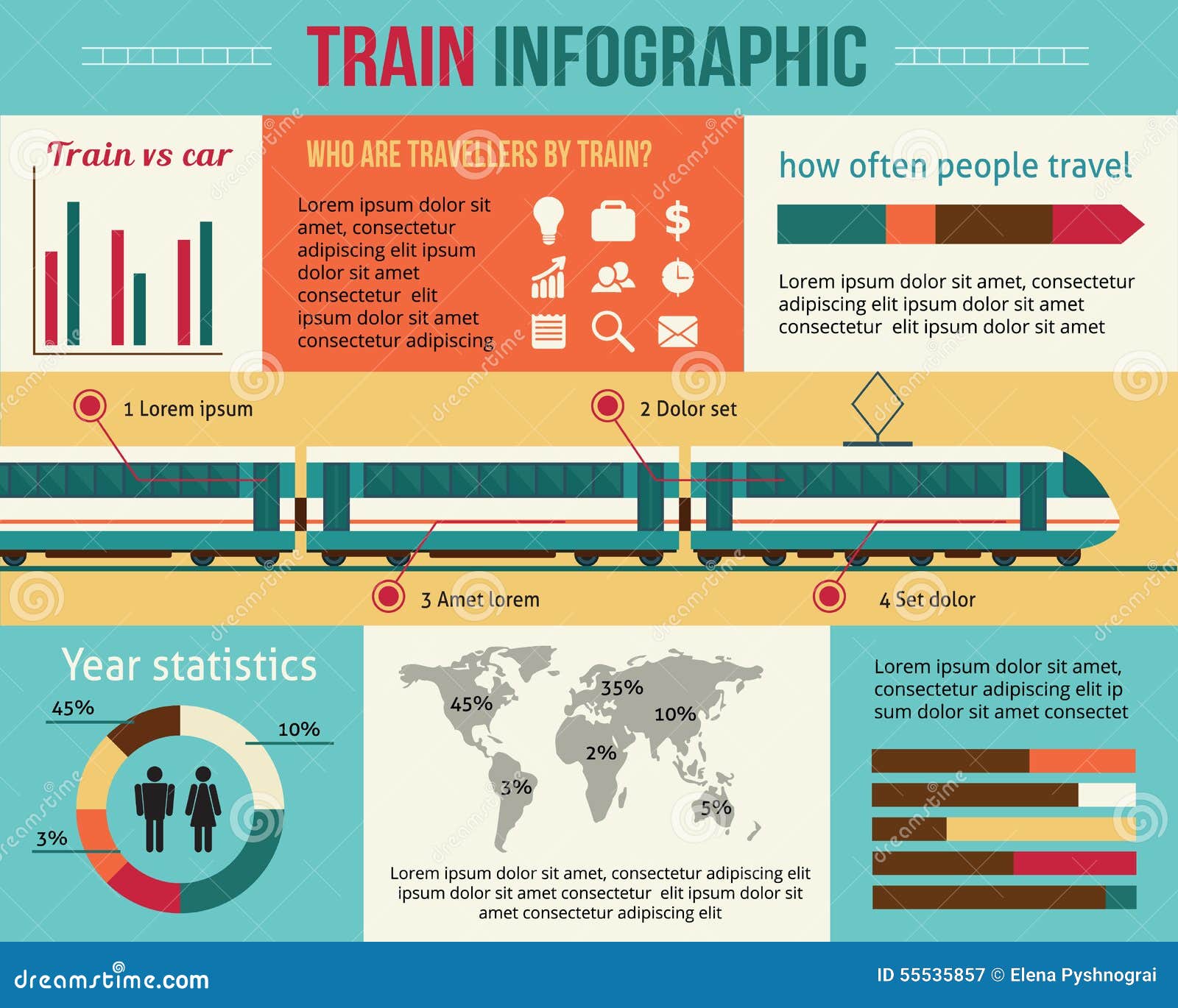 Train and Railway Infographic. Stock Vector - Illustration of passenger ...