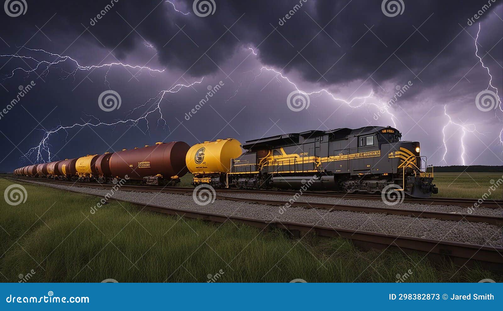 Train on the Railway a Lightning Merchandise Train Made of Lightning ...