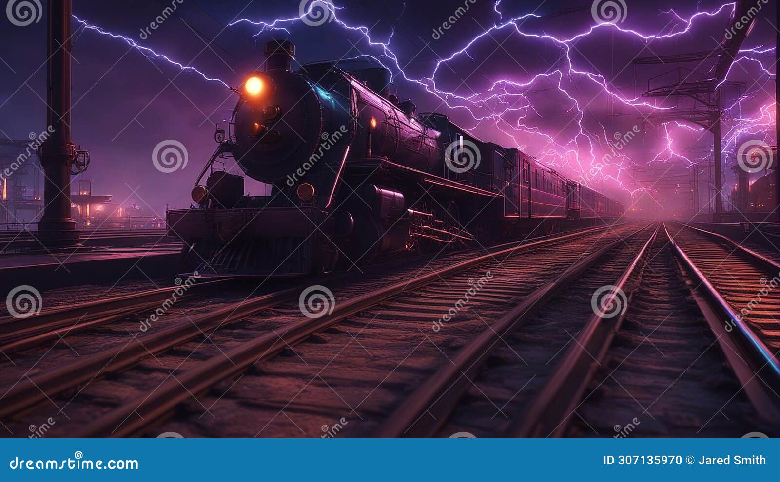 Train on Railway Lightning Train Riding Lightning Steam Train Ride the ...