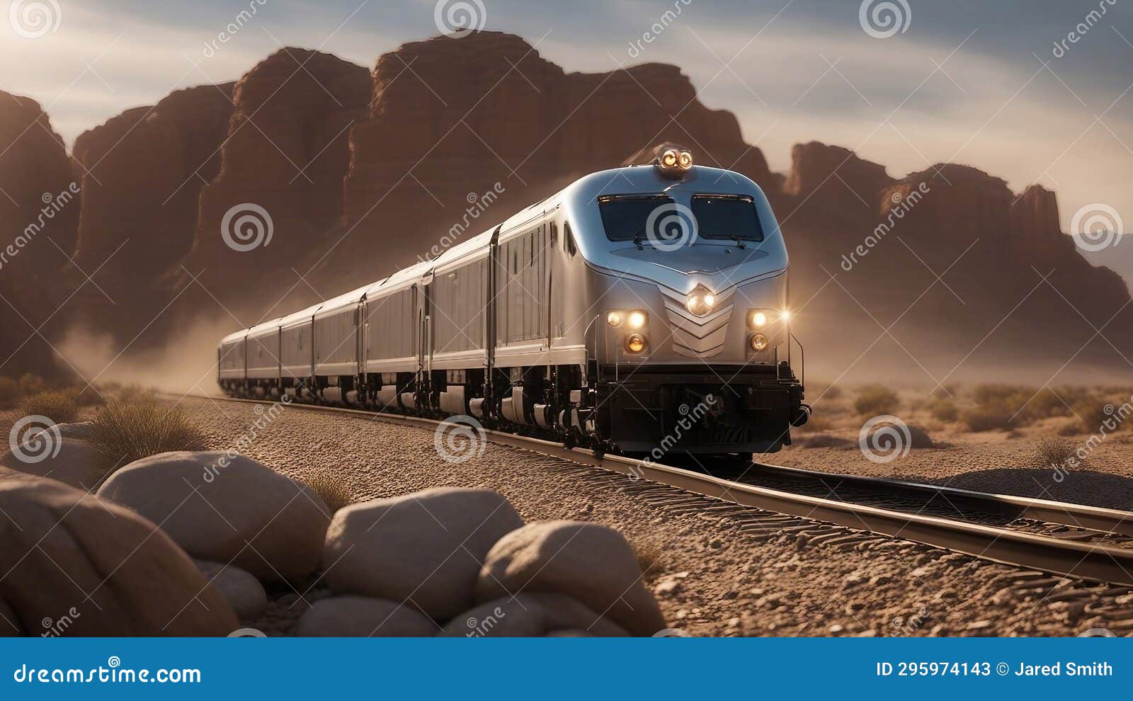 Train on the Railway a Silver Train Over Tracks in the Desert Stock ...