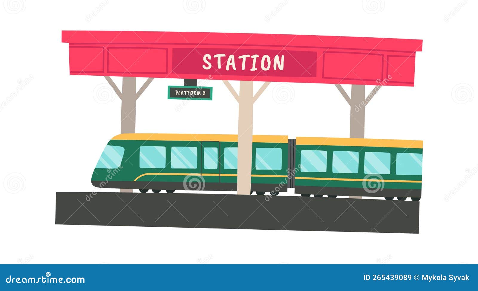 Train on Railway Station Platform Flat Icon Railway Station Stock ...