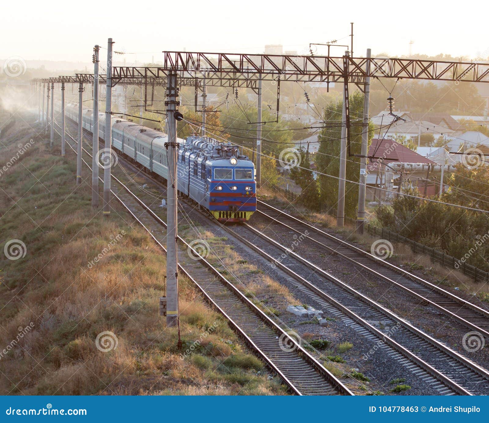 Train on the Railway at Sunset Stock Image - Image of republic ...