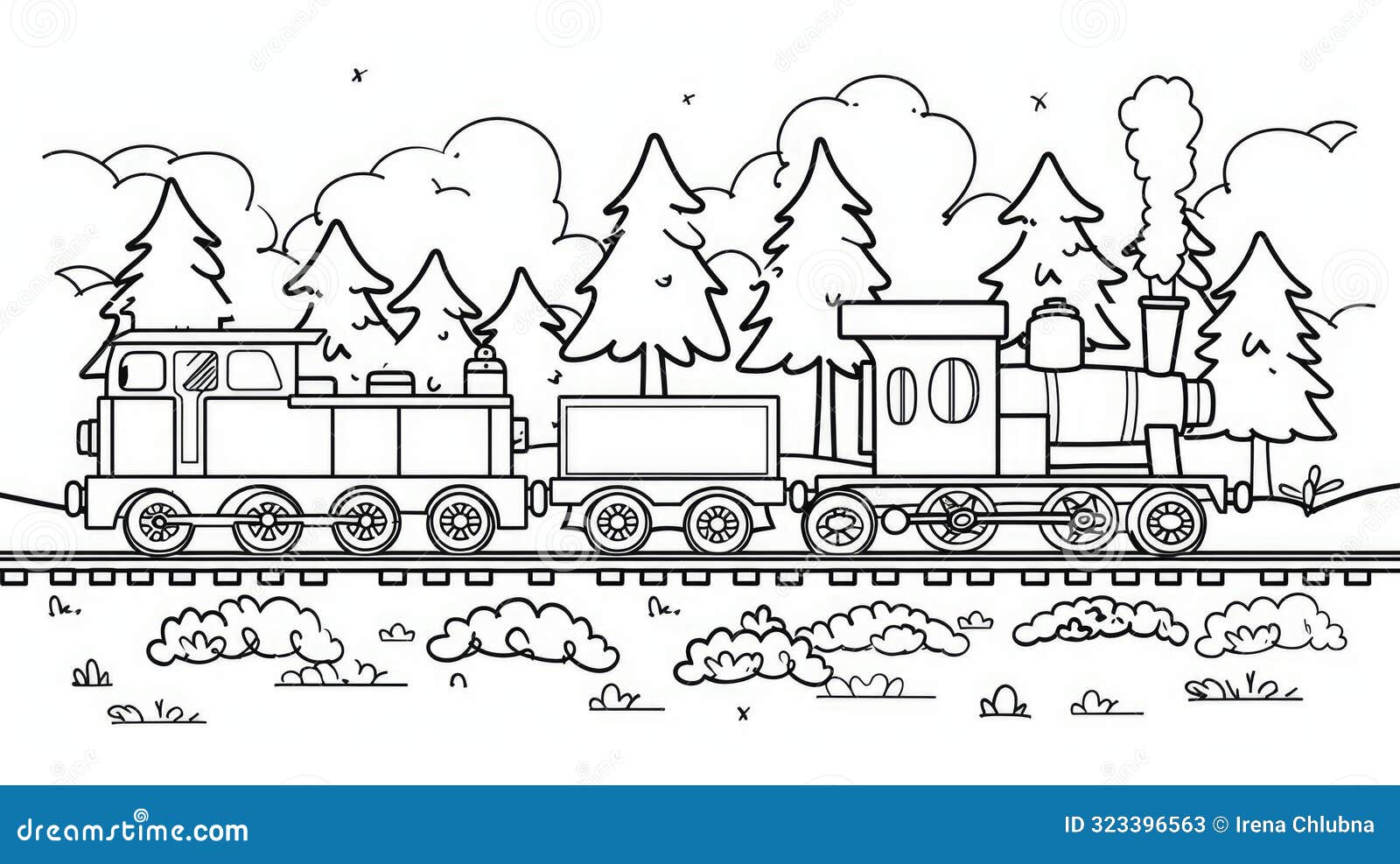 Train on Railway Tracks Amidst Nature, for Coloring Activity. Coloring ...