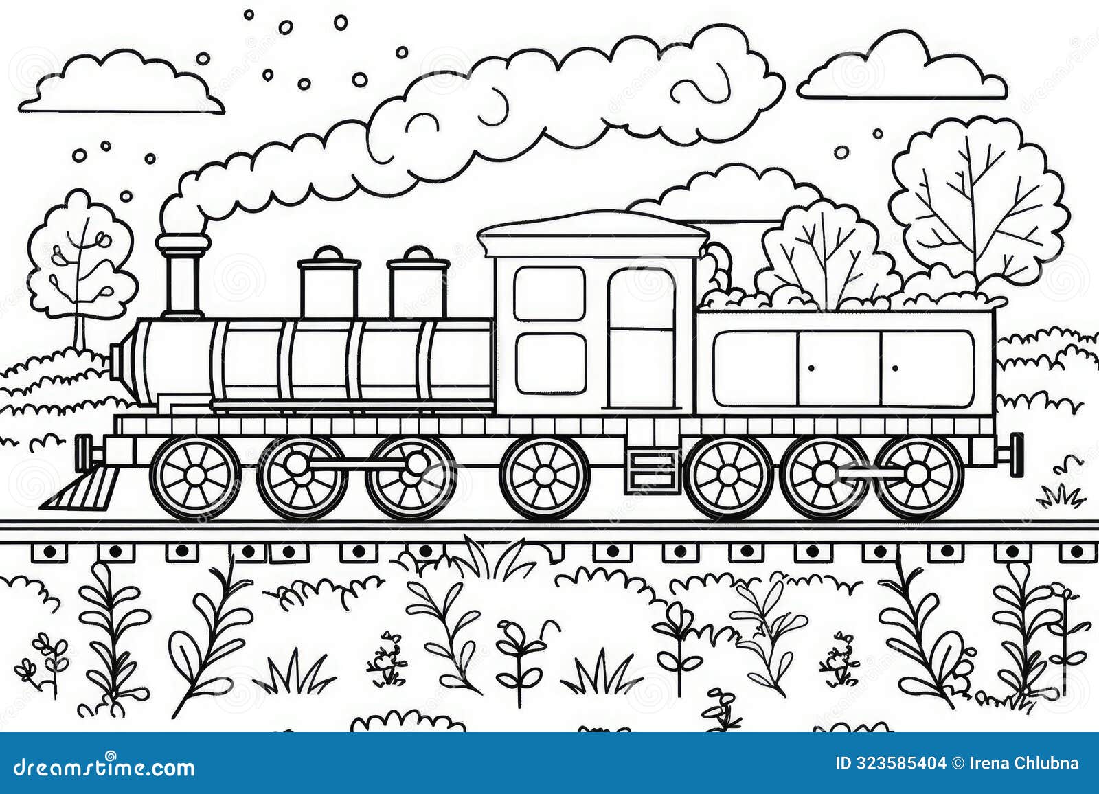 Train on Railway Tracks Amidst Nature, for Coloring Activity. Coloring ...