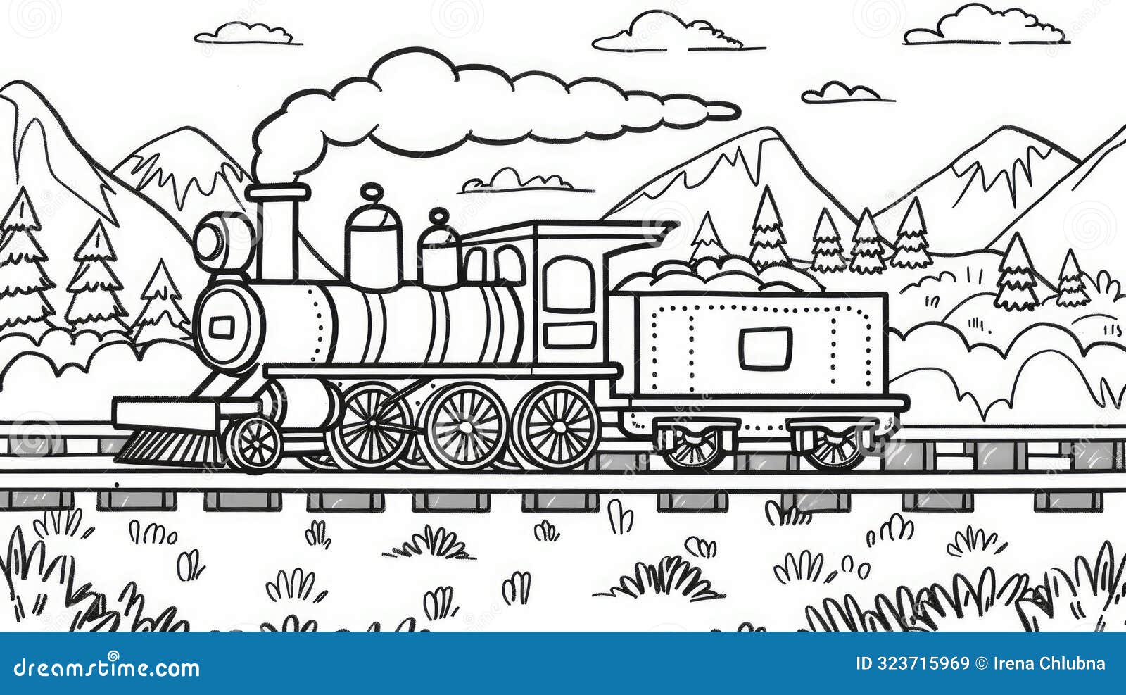 Train on Railway Tracks Amidst Nature, for Coloring Activity. Coloring ...