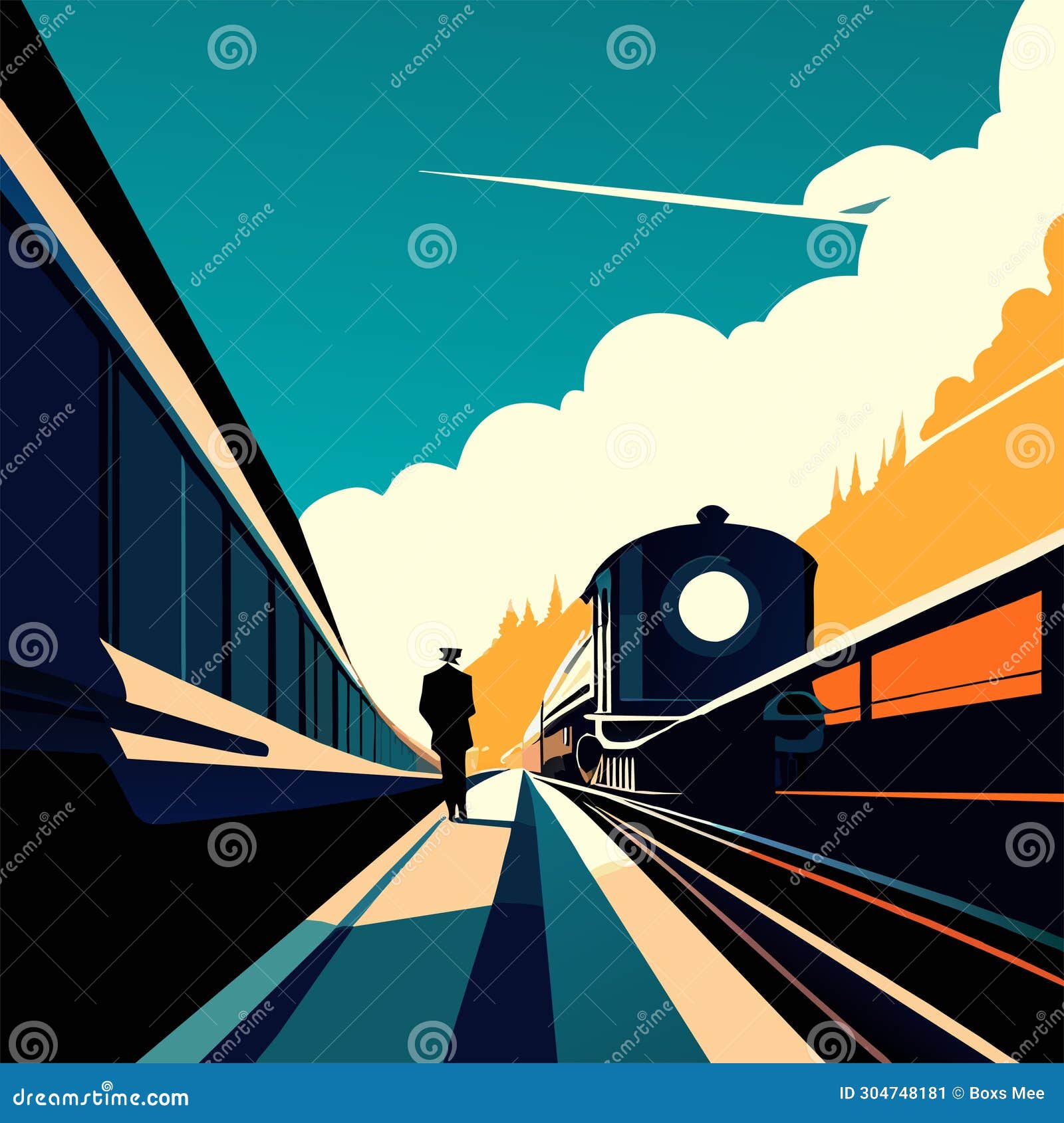 Train on the Railway. Vector Illustration in a Flat Style. the Train ...
