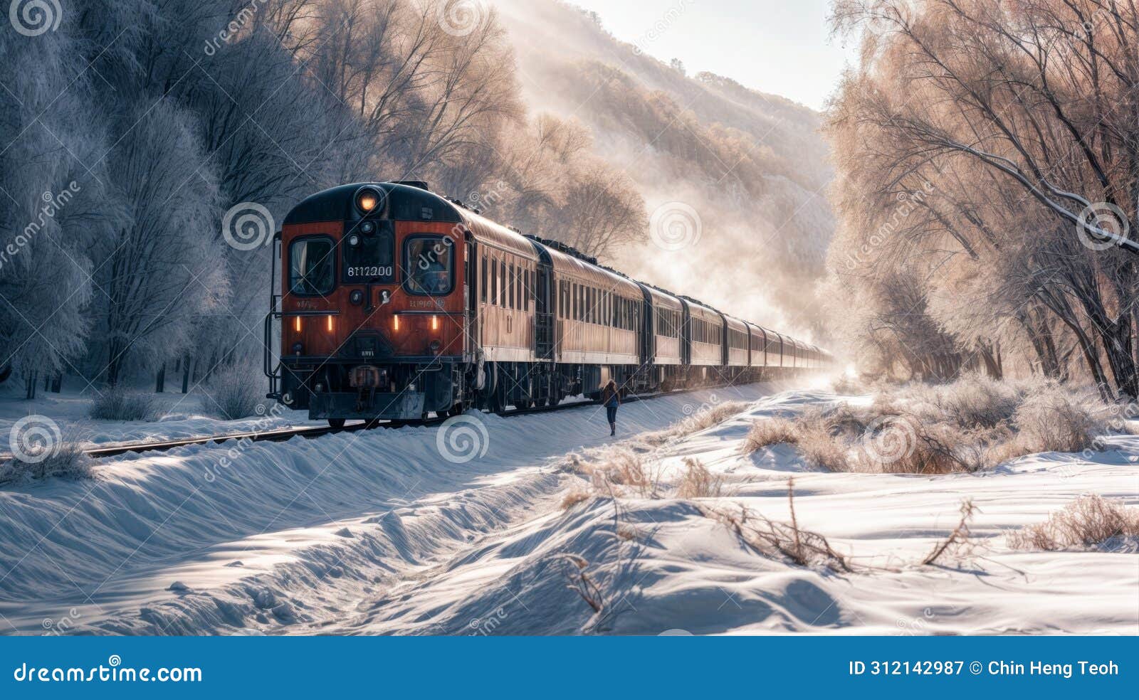 Train on the Railway in Winter Stock Illustration - Illustration of ...