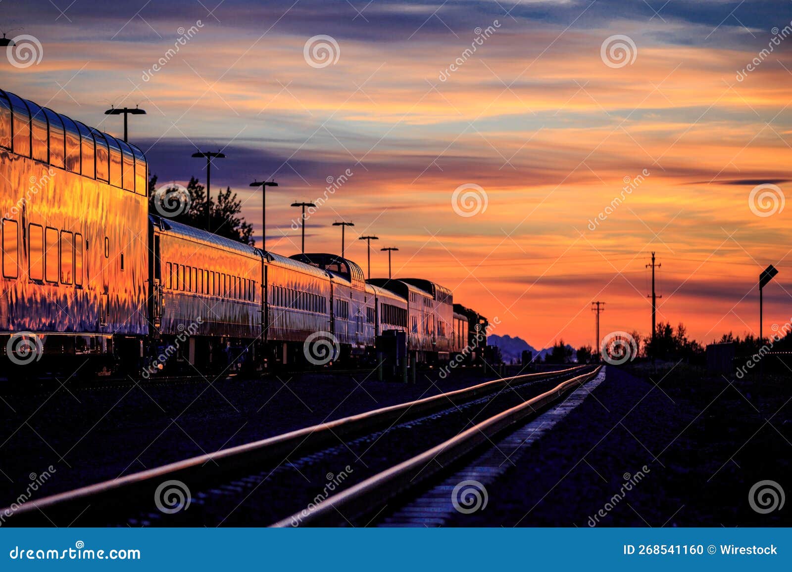 Train on the Railways in Alaska at Sunset Stock Photo - Image of city ...