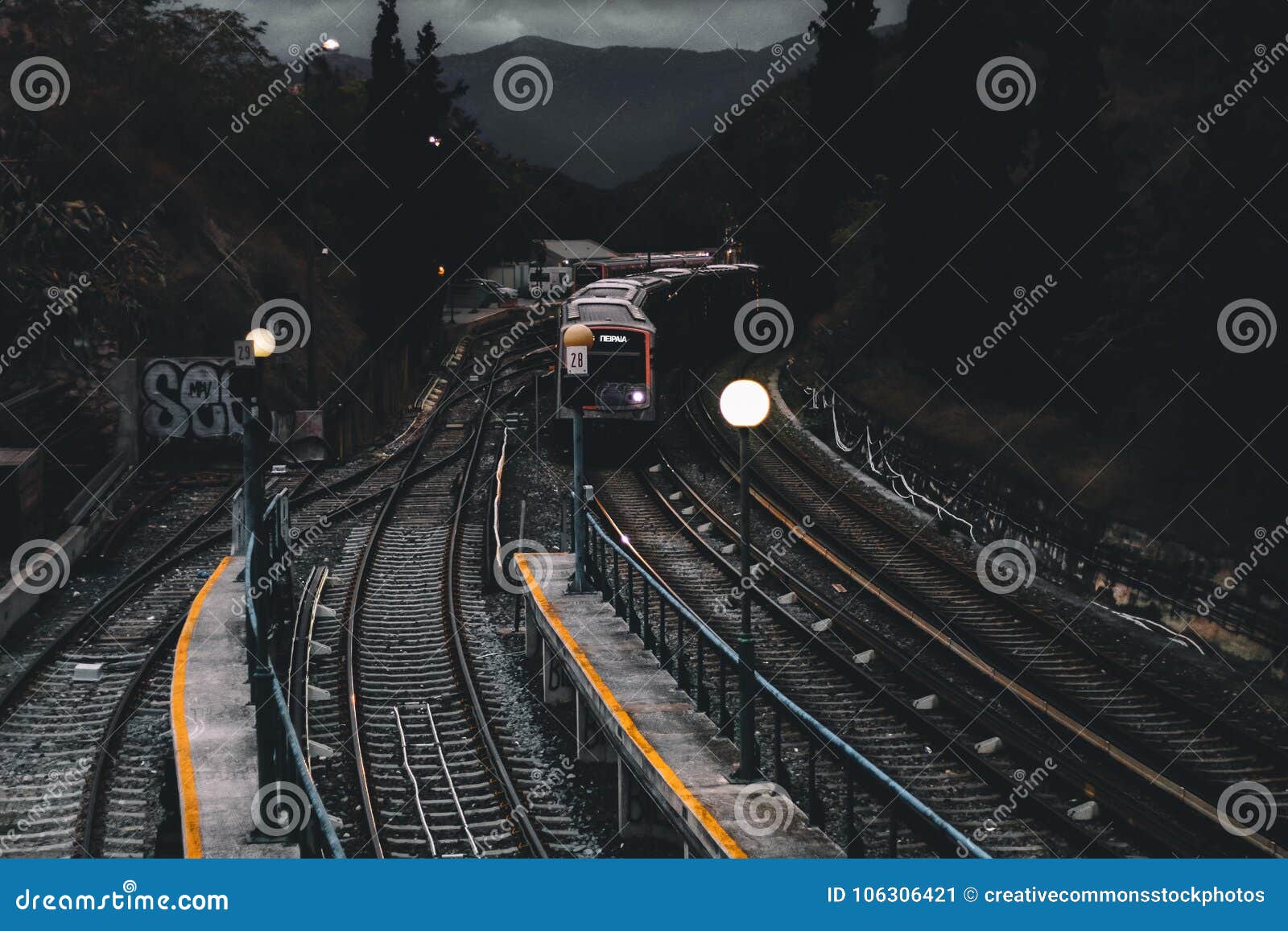 Train On Railways During Nighttime Picture. Image: 106306421