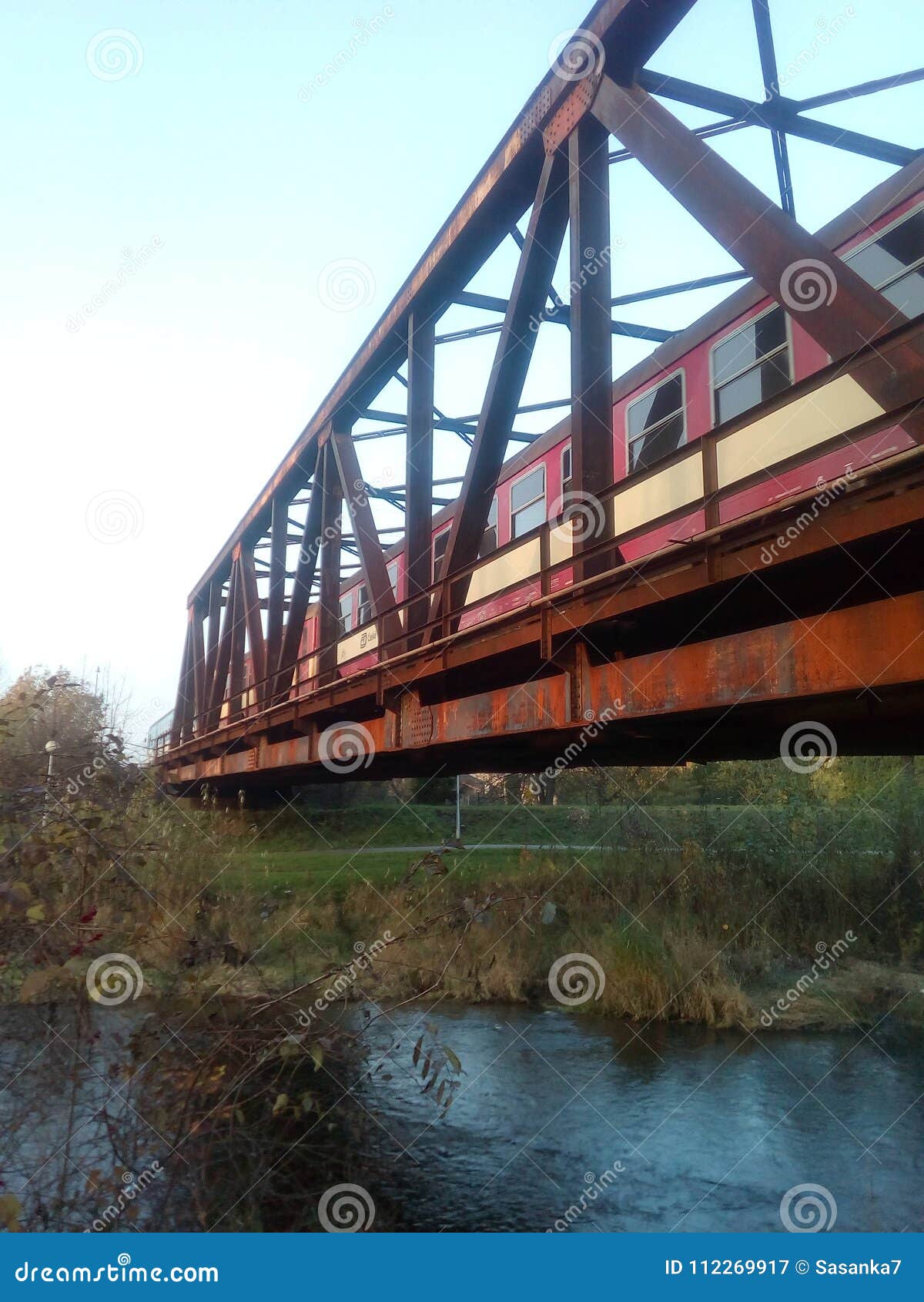 Bridge red. stock image. Image of train, river, bridge - 112269917