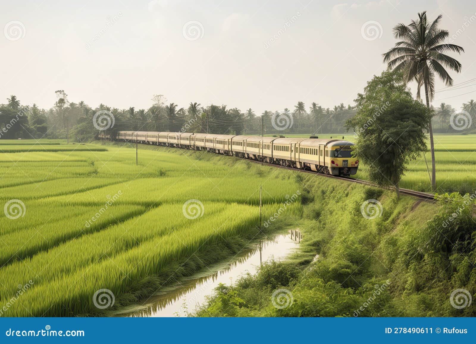 Train and Rice Fields in the Countryside of Southeast Asia Stock ...