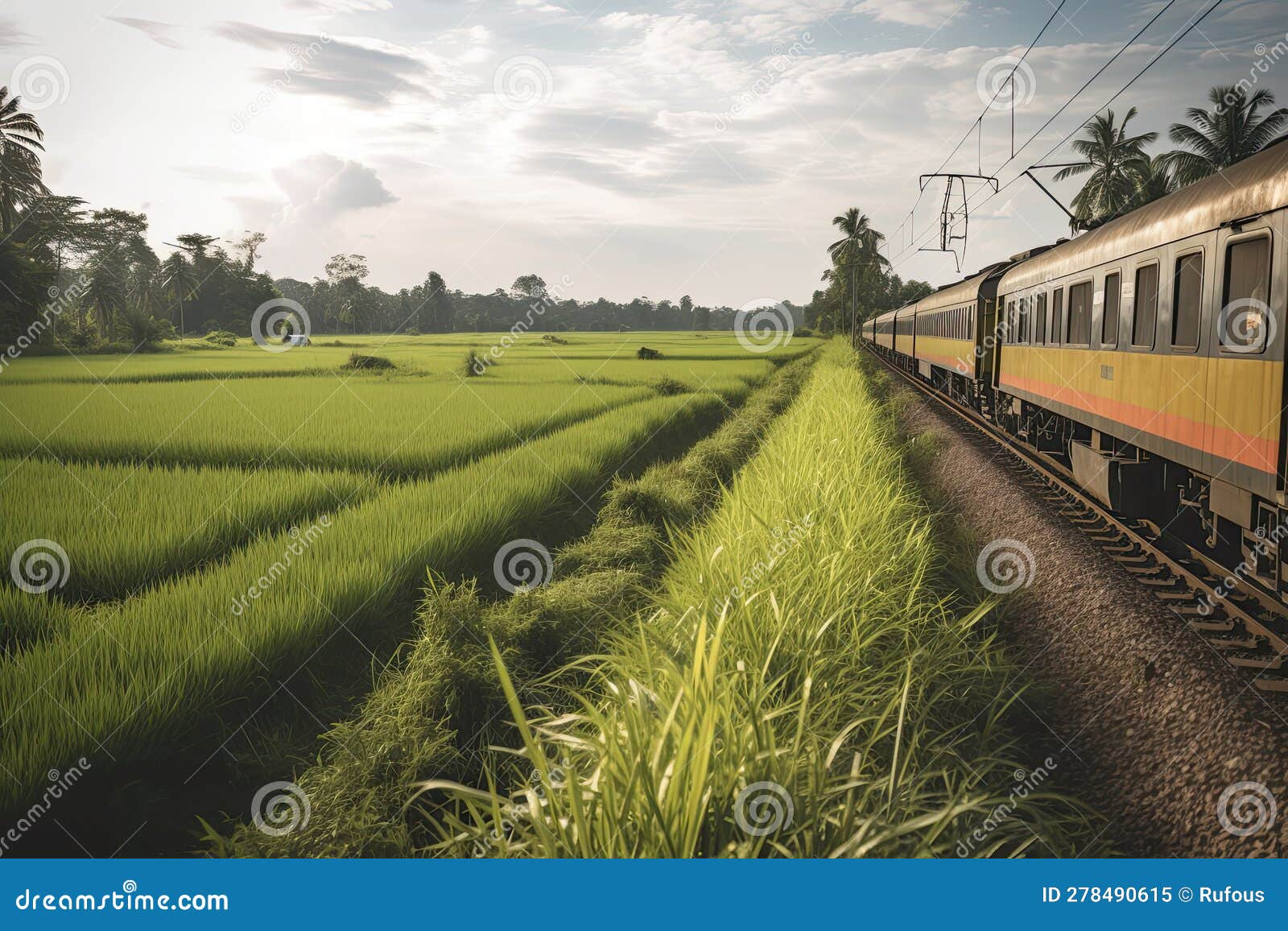 Train and Rice Fields in the Countryside of Southeast Asia Stock ...