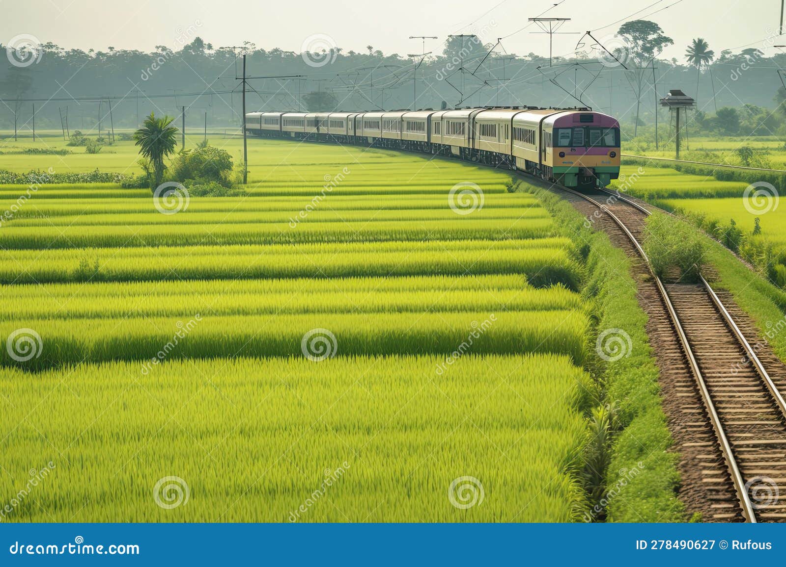 Train and Rice Fields in the Countryside of Southeast Asia Stock ...