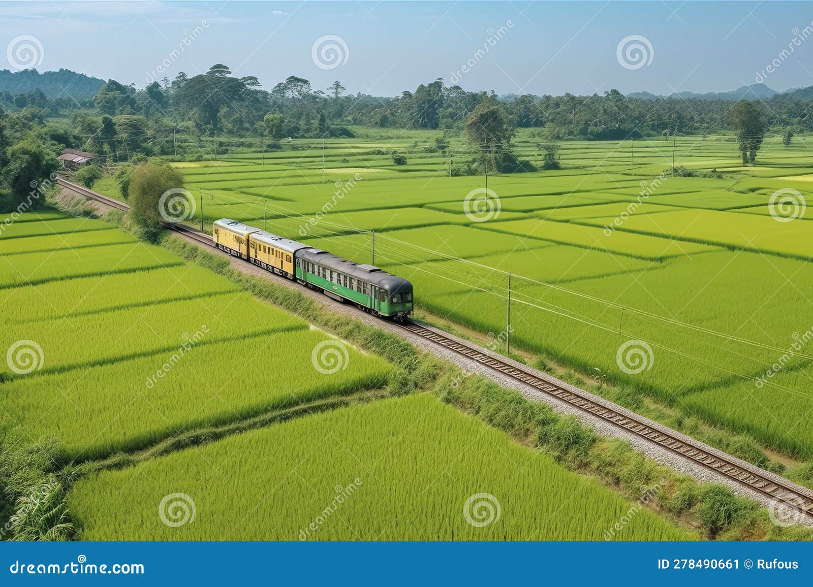 Train and Rice Fields in the Countryside of Southeast Asia Stock ...