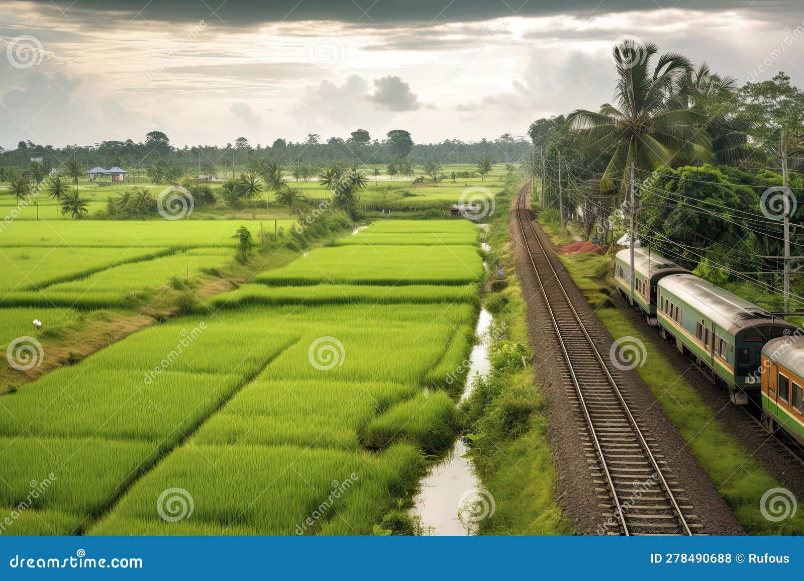 Train and Rice Fields in the Countryside of Southeast Asia Stock ...