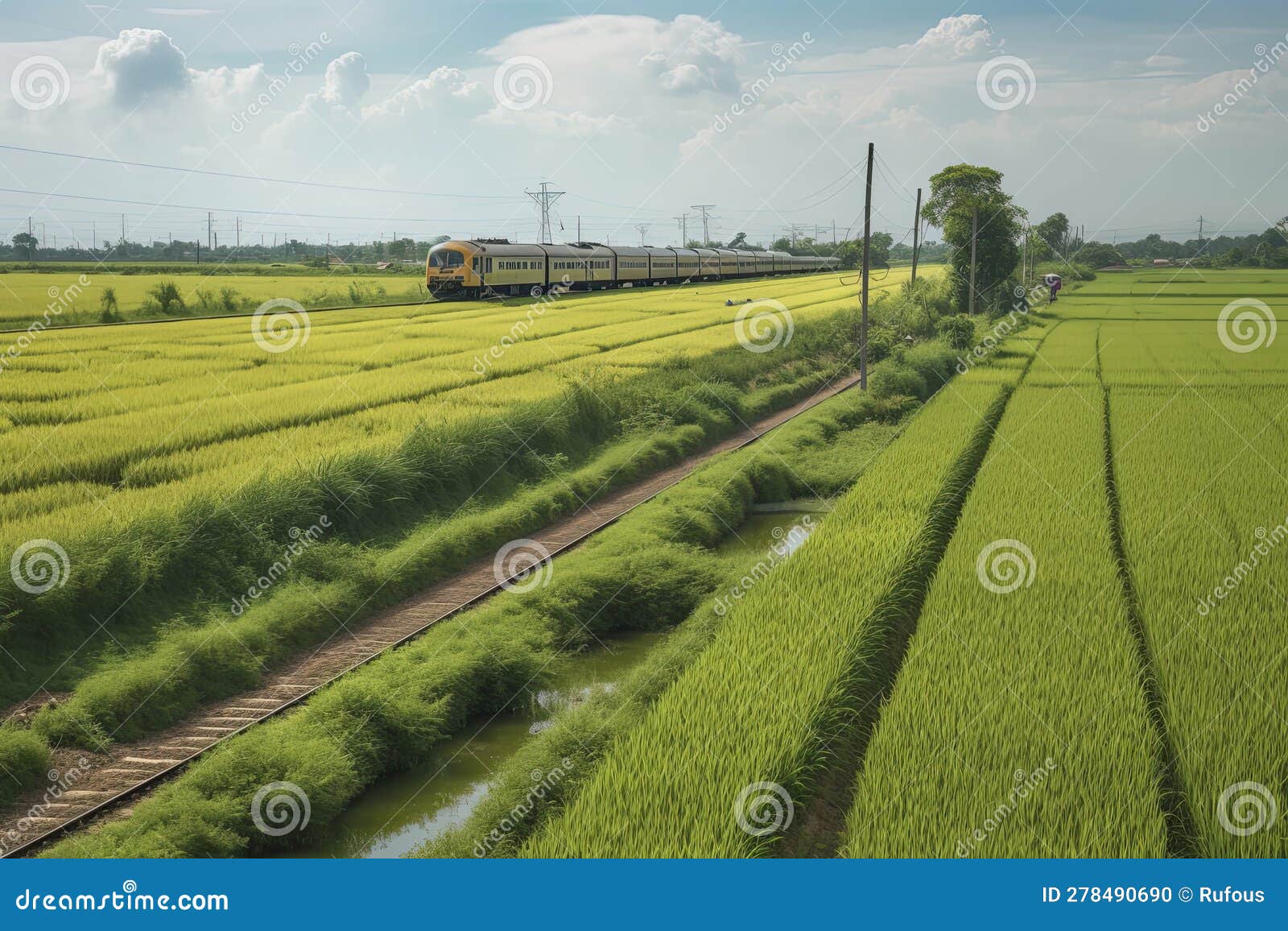 Train and Rice Fields in the Countryside of Southeast Asia Stock ...