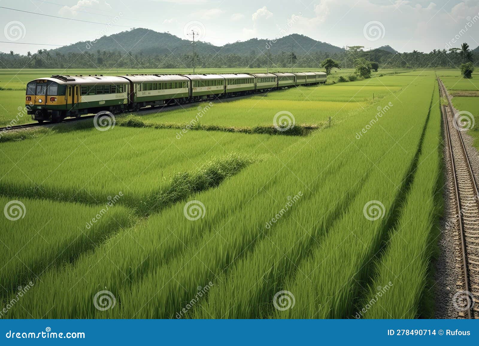 Train and Rice Fields in the Countryside of Southeast Asia Stock ...