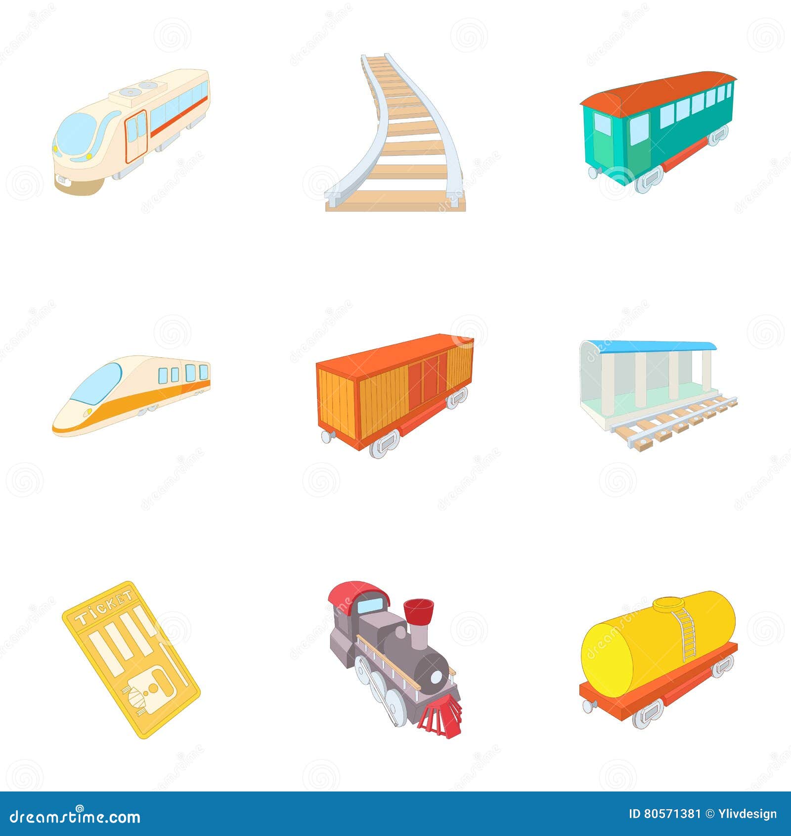 Train Ride Icons Set, Cartoon Style Stock Vector - Illustration of rail ...