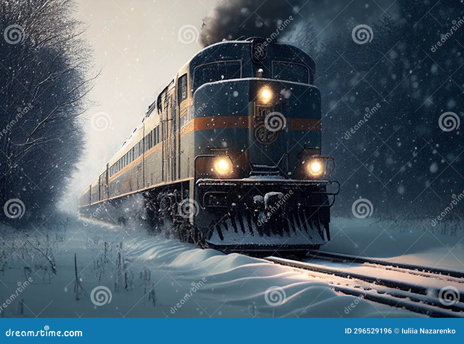 The Train Rides through the Snow. AI Generated Stock Photo - Image of ...