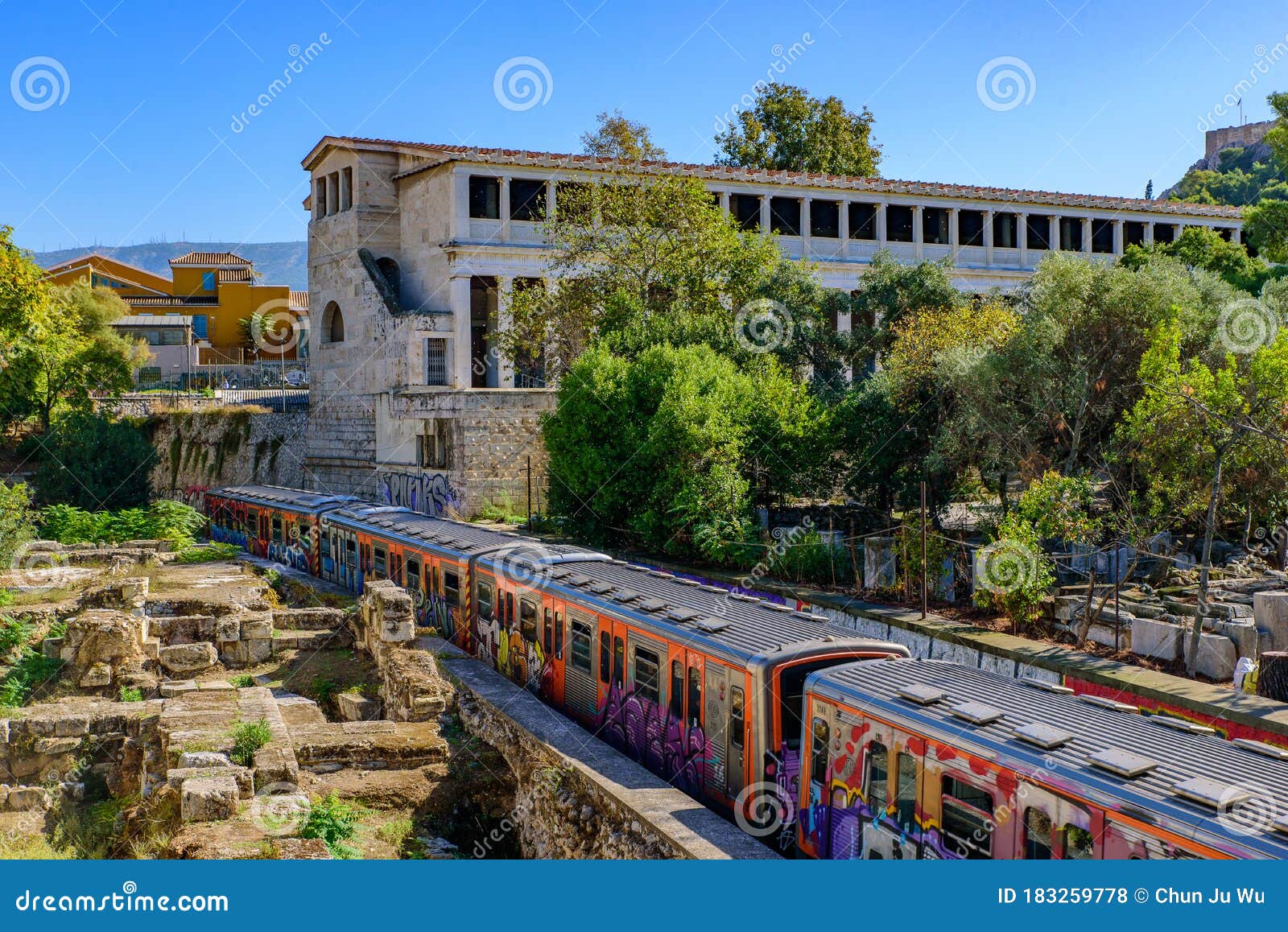 Train Running in the City of Athens, Greece Editorial Stock Photo ...