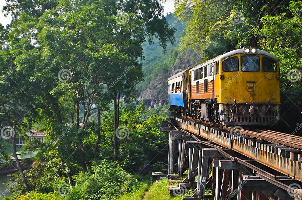 Train Running on the Death Railway Bridge Stock Image - Image of ...