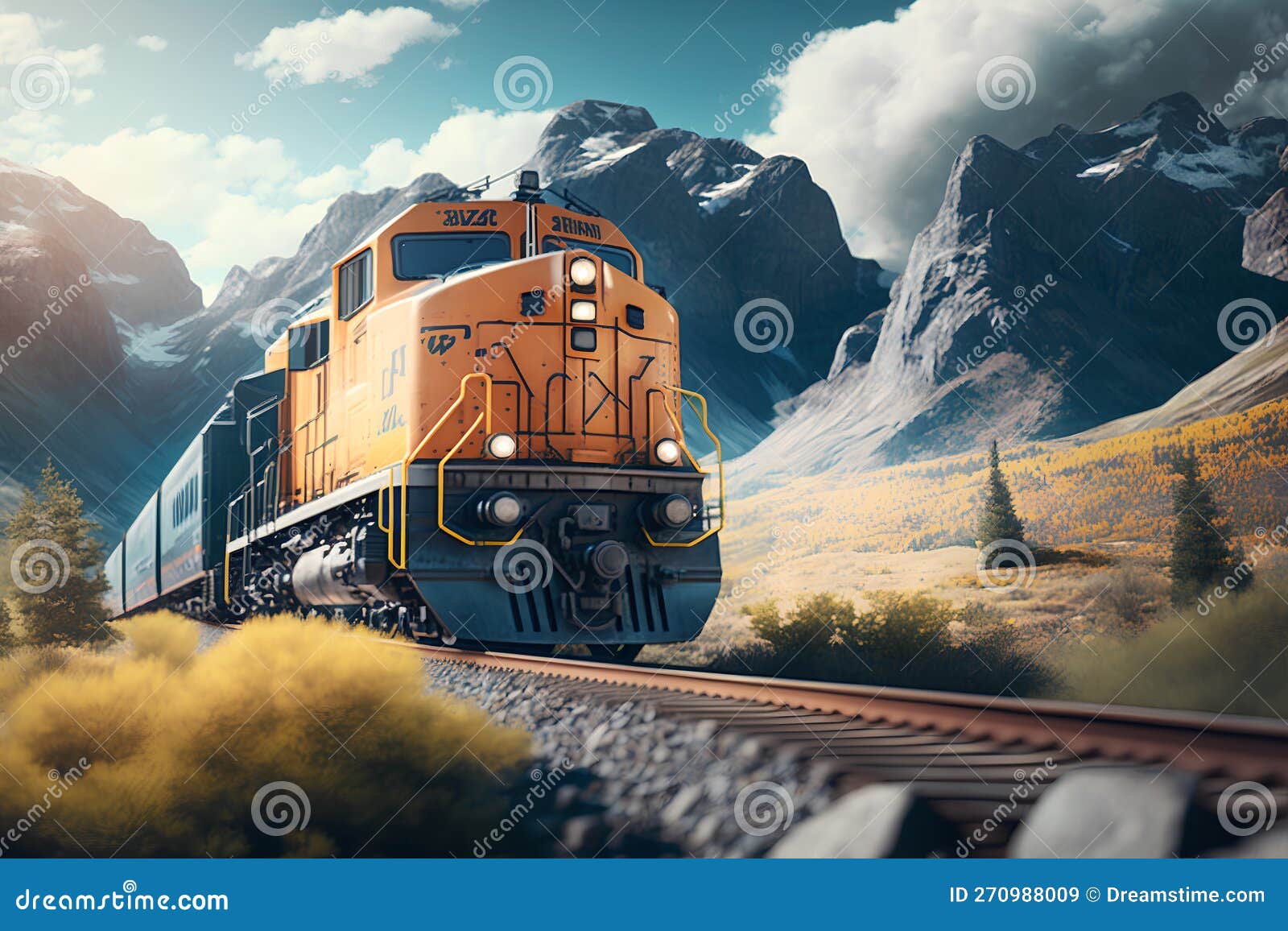 Train Running through the Mountains Stock Illustration - Illustration ...