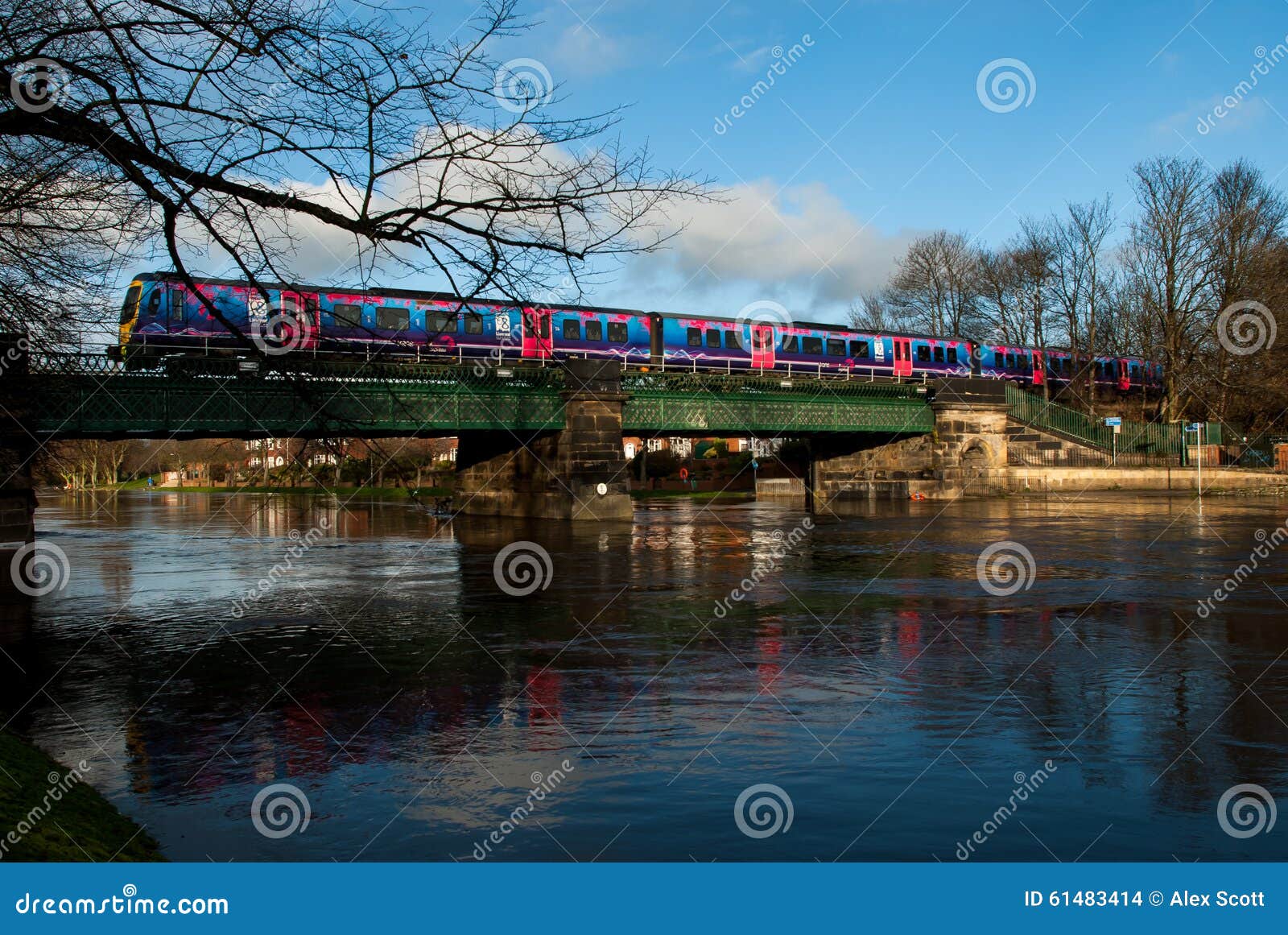 Train Running Over Flooded River Editorial Stock Image - Image of ...