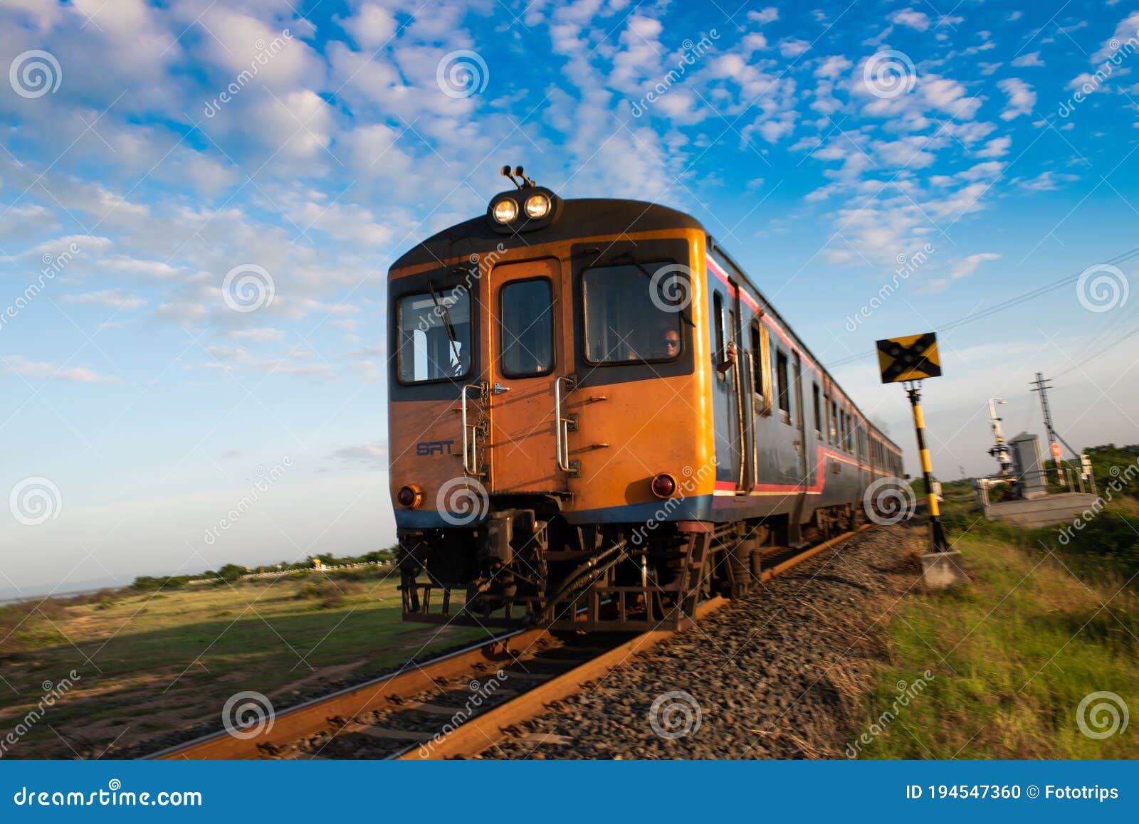 Train Running on Railway in Rural View, Train Engine Pulling To ...