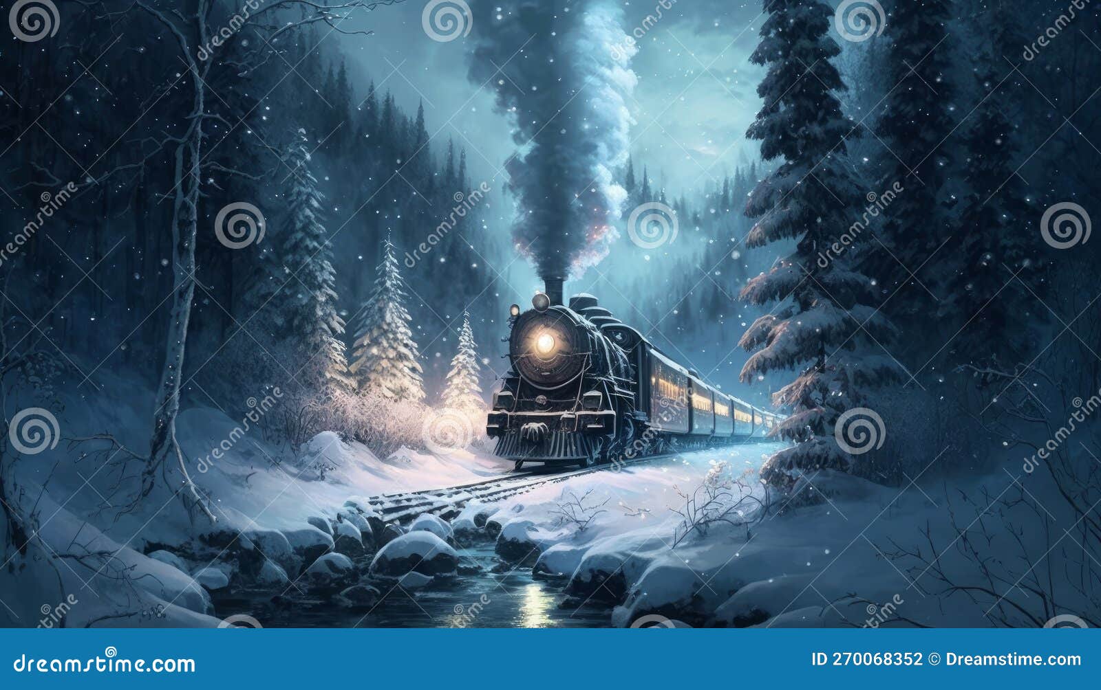 Train is Running on the Track in Fantasy Night Generative AI Stock ...