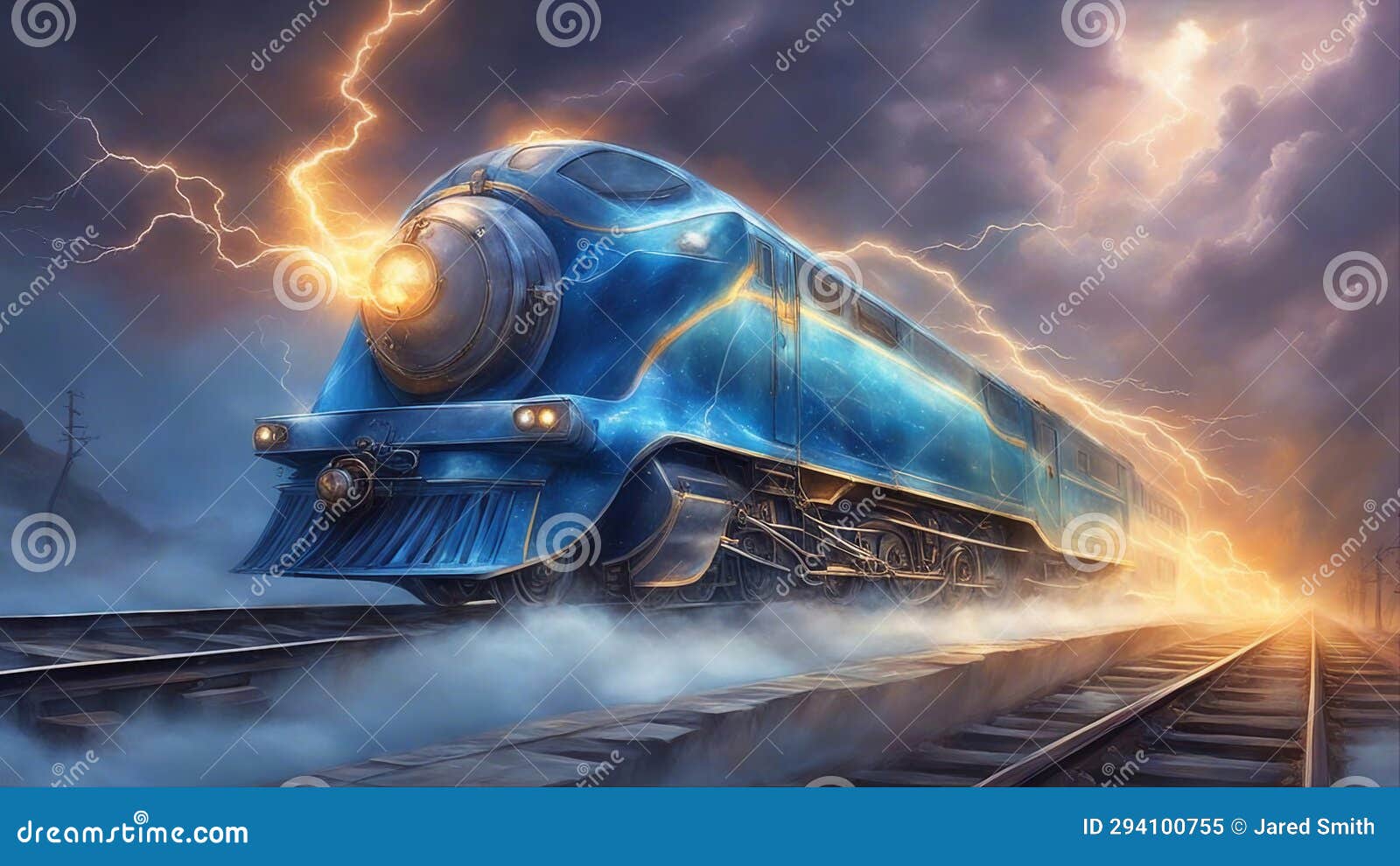 A Train that Runs on the Power of a Lightning Elemental, the Energy Harnessed by Nature Stock ...