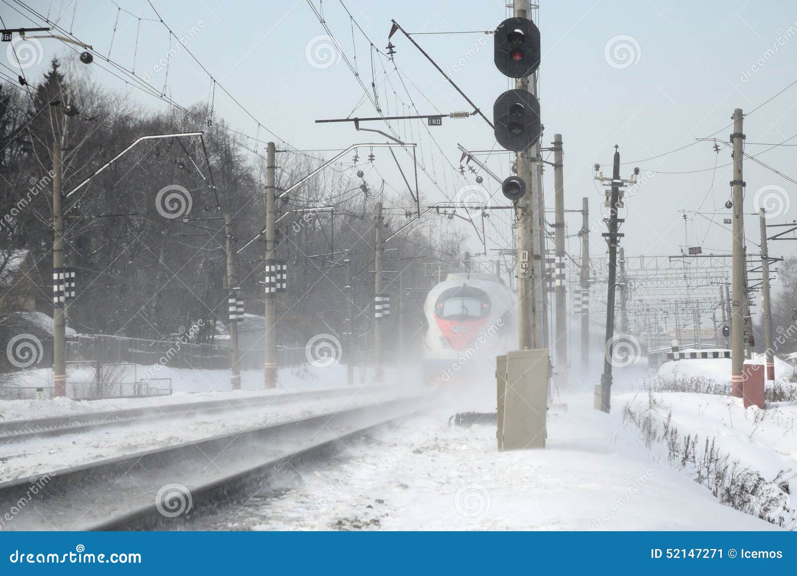 Train Rushes in Winter in the Cloud of Snow Dust Editorial Photo ...