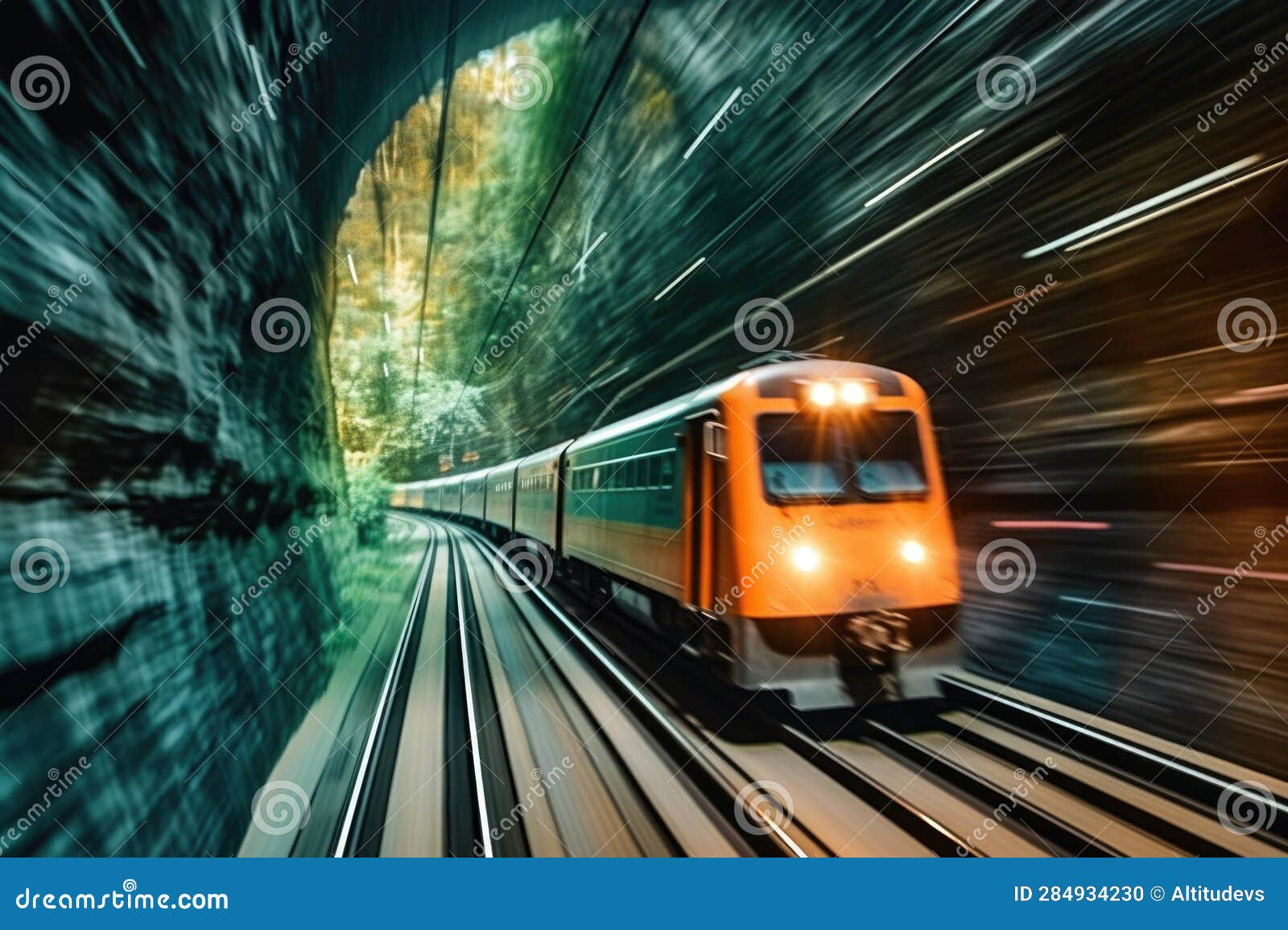 Train Rushing through a Tunnel with Motion Blur Effect Stock Photo ...
