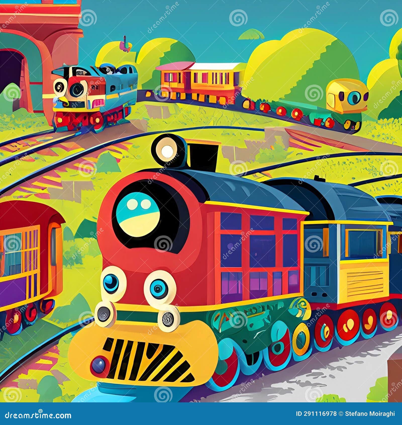 Train Set Illustration Cartoon Style Stock Illustration - Illustration ...